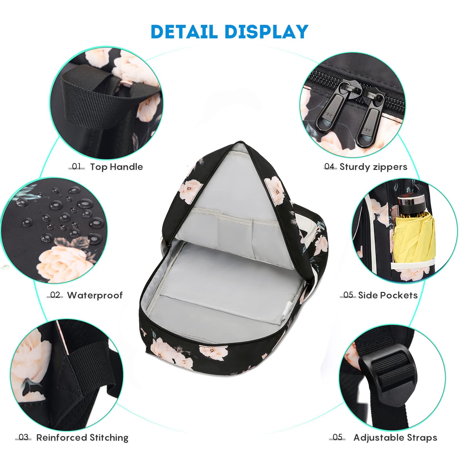 Pawsky Laptop Backpack for Women Girls, Stylish College School Backpack with USB Charging Port Water Resistant Casual Daypack, Floral