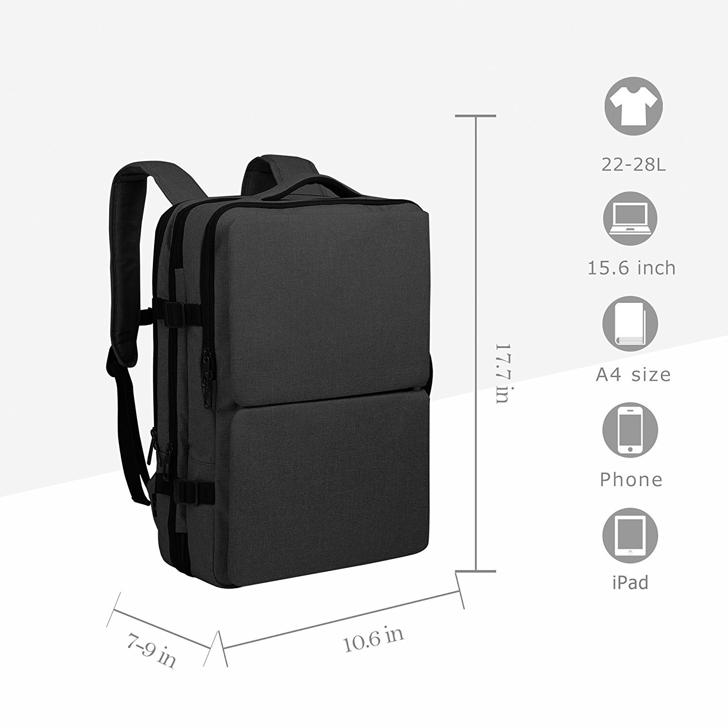 Cai Unisex College Bag, Large Travel Laptop Backpack 15 Inch 17 Inch Computer Water Resistant Rucksack (17, Black)