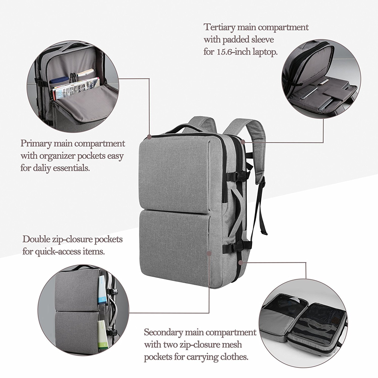 Cai Unisex College Bag, Large Travel Laptop Backpack 15 Inch 17 Inch Computer Water Resistant Rucksack (17, Black)
