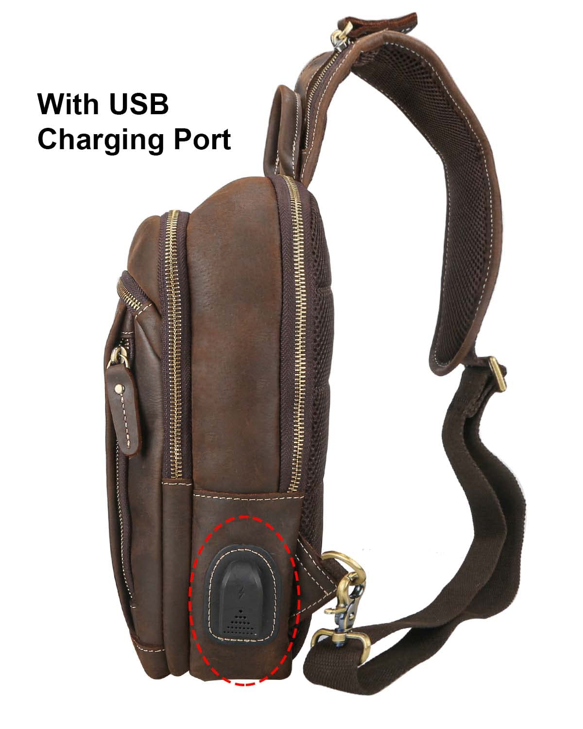 Taertii Full Grain Genuine Leather Sling Bag, Vintage Crossbody Shoulder Backpack Travel Bag Daypack For 10.5 inch iPad, Brown