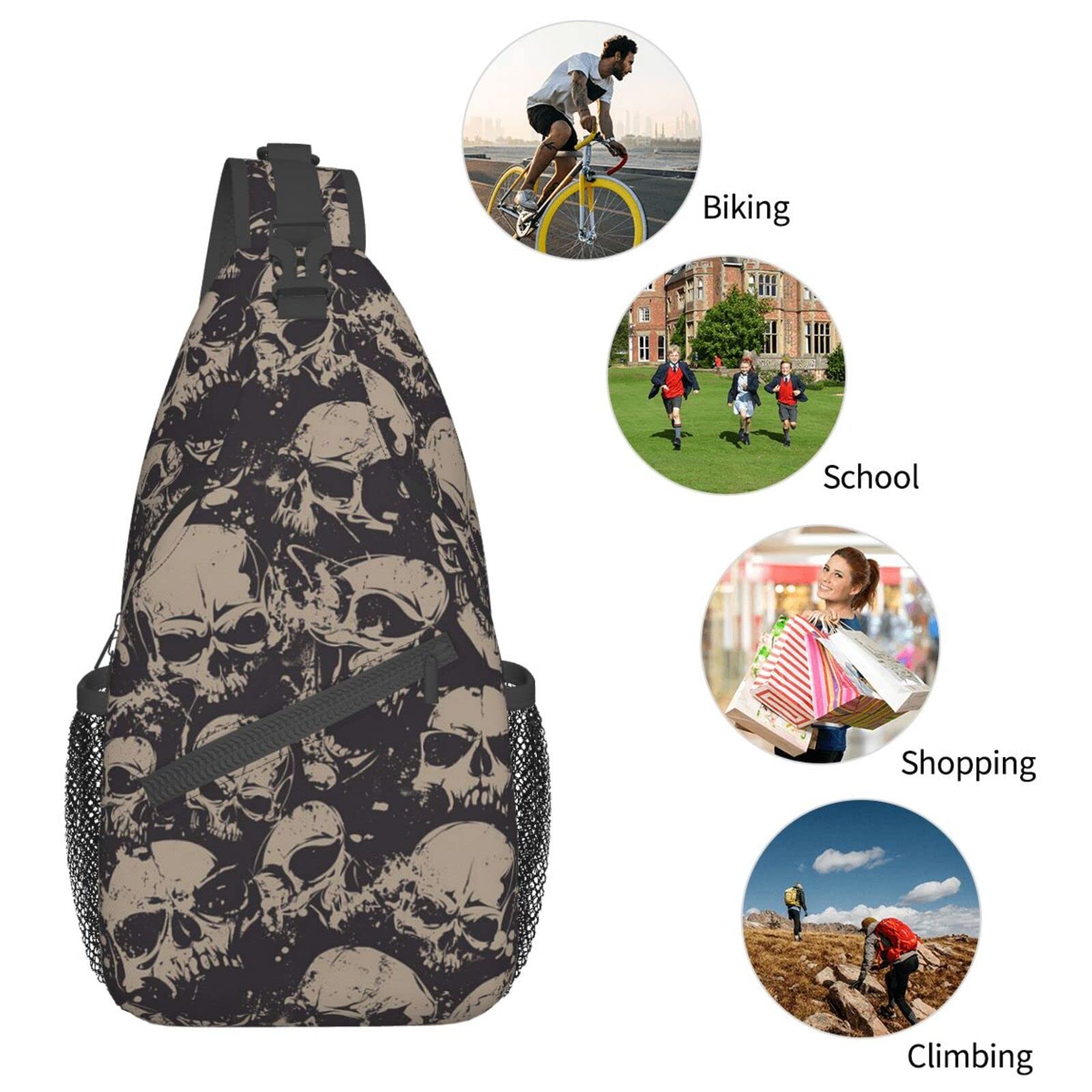 Cool Skull Sling Bag Crossbody Backpack Shoulder Bag Casual Daypacks For Men Women Cycling Hiking Travel