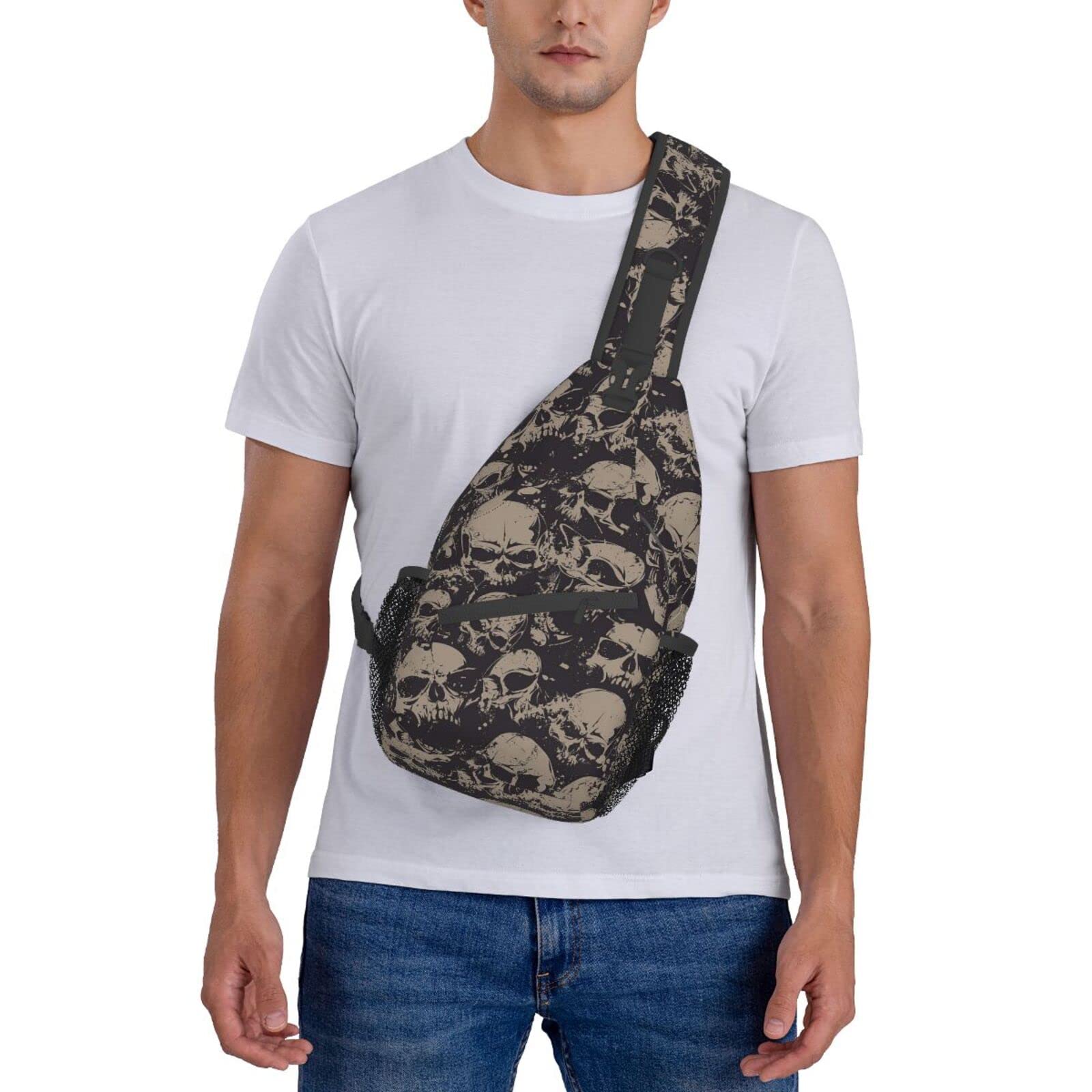 Cool Skull Sling Bag Crossbody Backpack Shoulder Bag Casual Daypacks For Men Women Cycling Hiking Travel