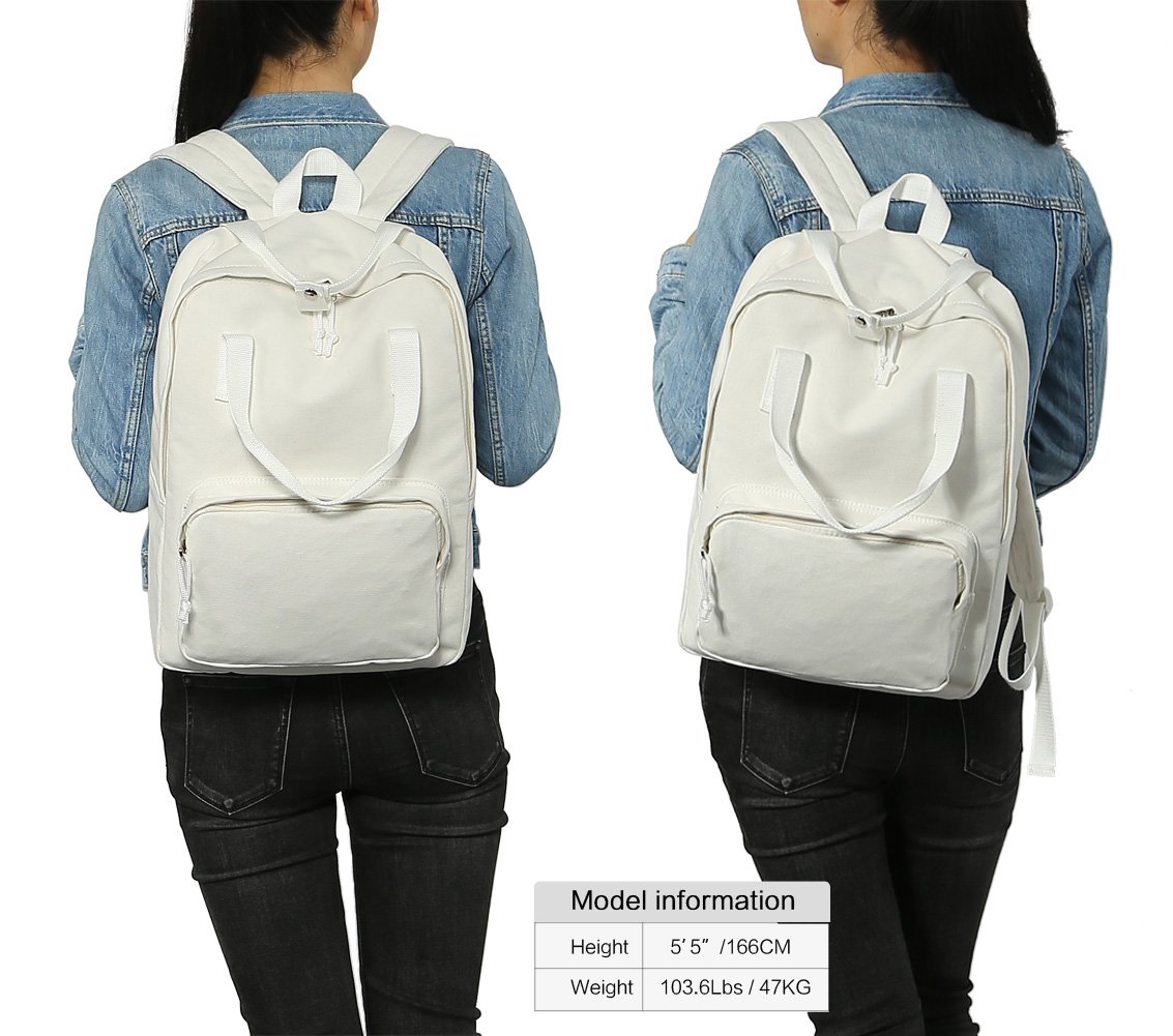 Zicac Unisex DIY Canvas Backpack Daypack Satchel (White 02) (Beige)