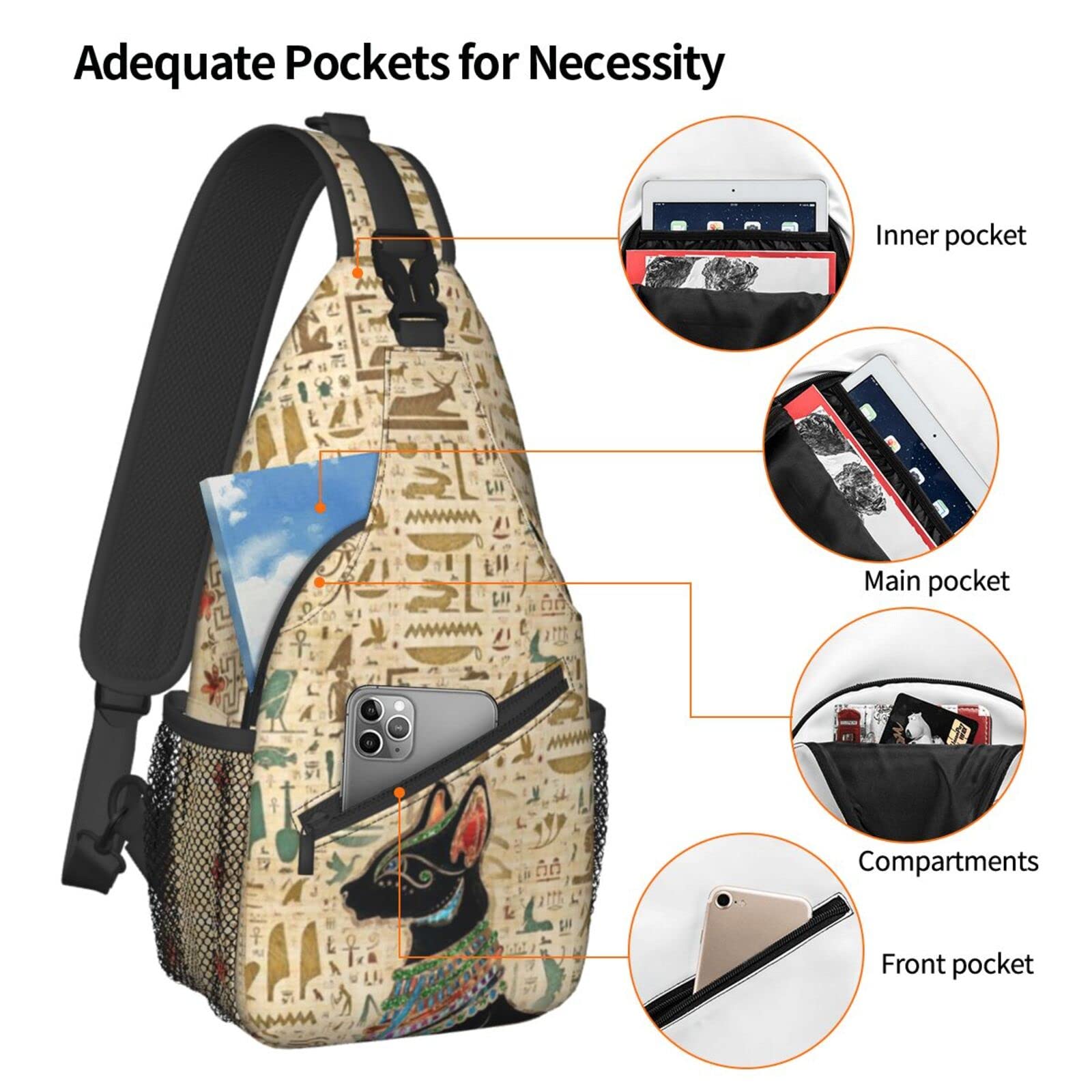 Ancient Egyptian Sling Bag Crossbody Chest Daypack Casual Backpack Egyptian Shoulder Bag Egyptian Decor