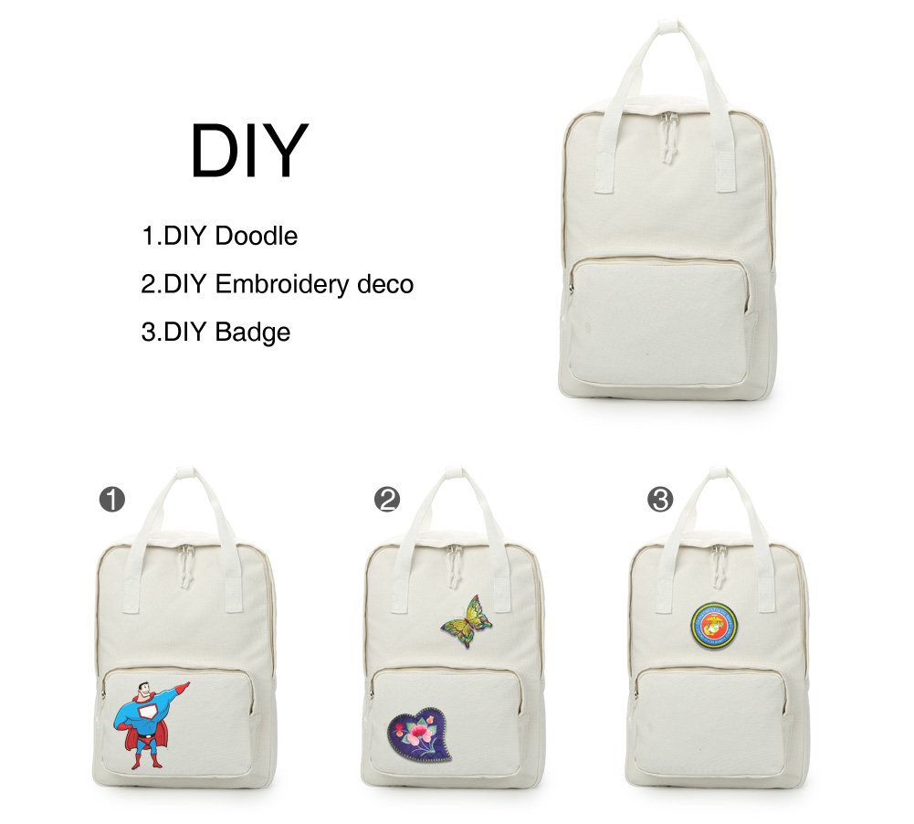 Zicac Unisex DIY Canvas Backpack Daypack Satchel (White 02) (Beige)