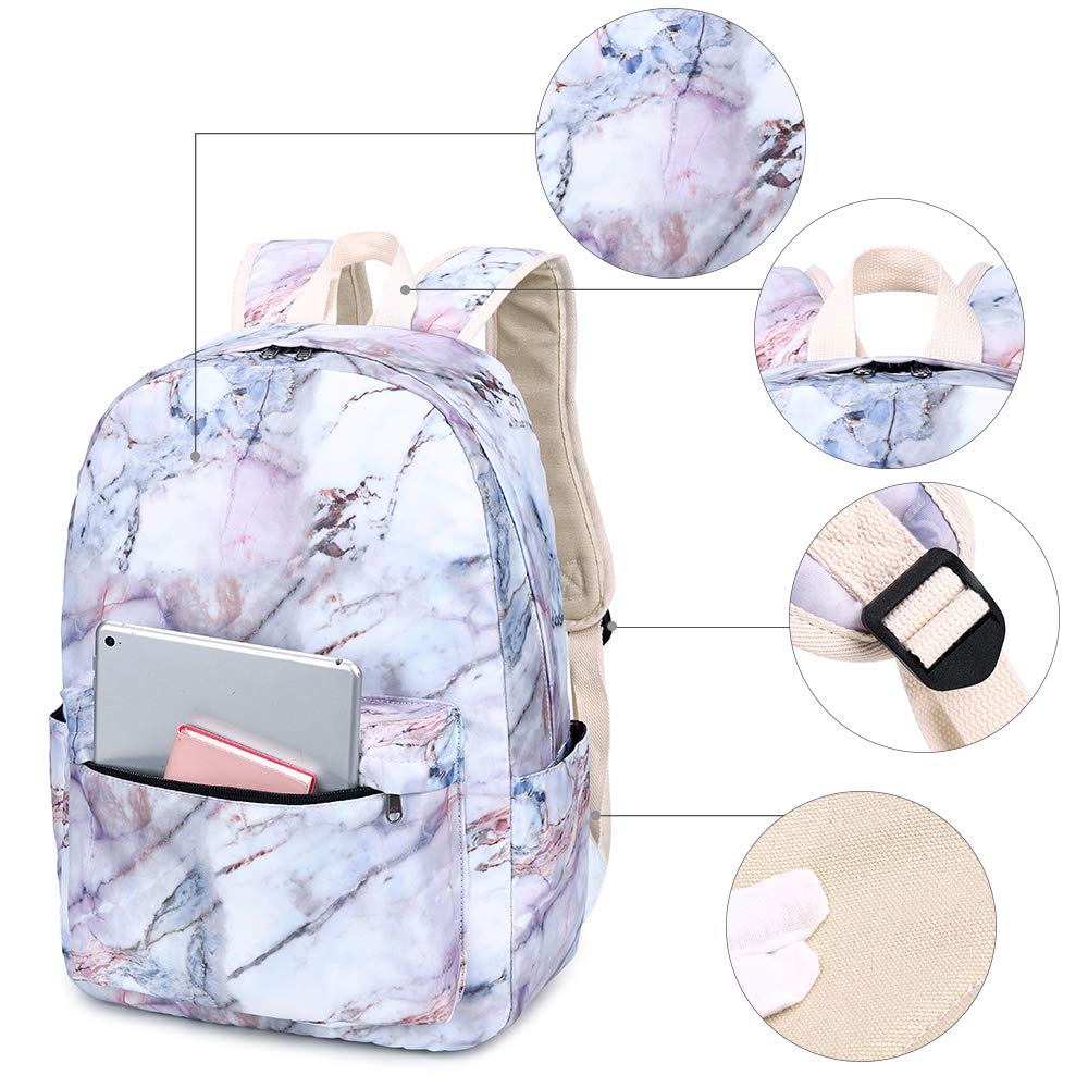 Bluboon Teen Girls School Backpack Kids Bookbag Set with Lunch Box Pencil Case Travel Laptop Backpack Casual Daypacks (Marble 5)