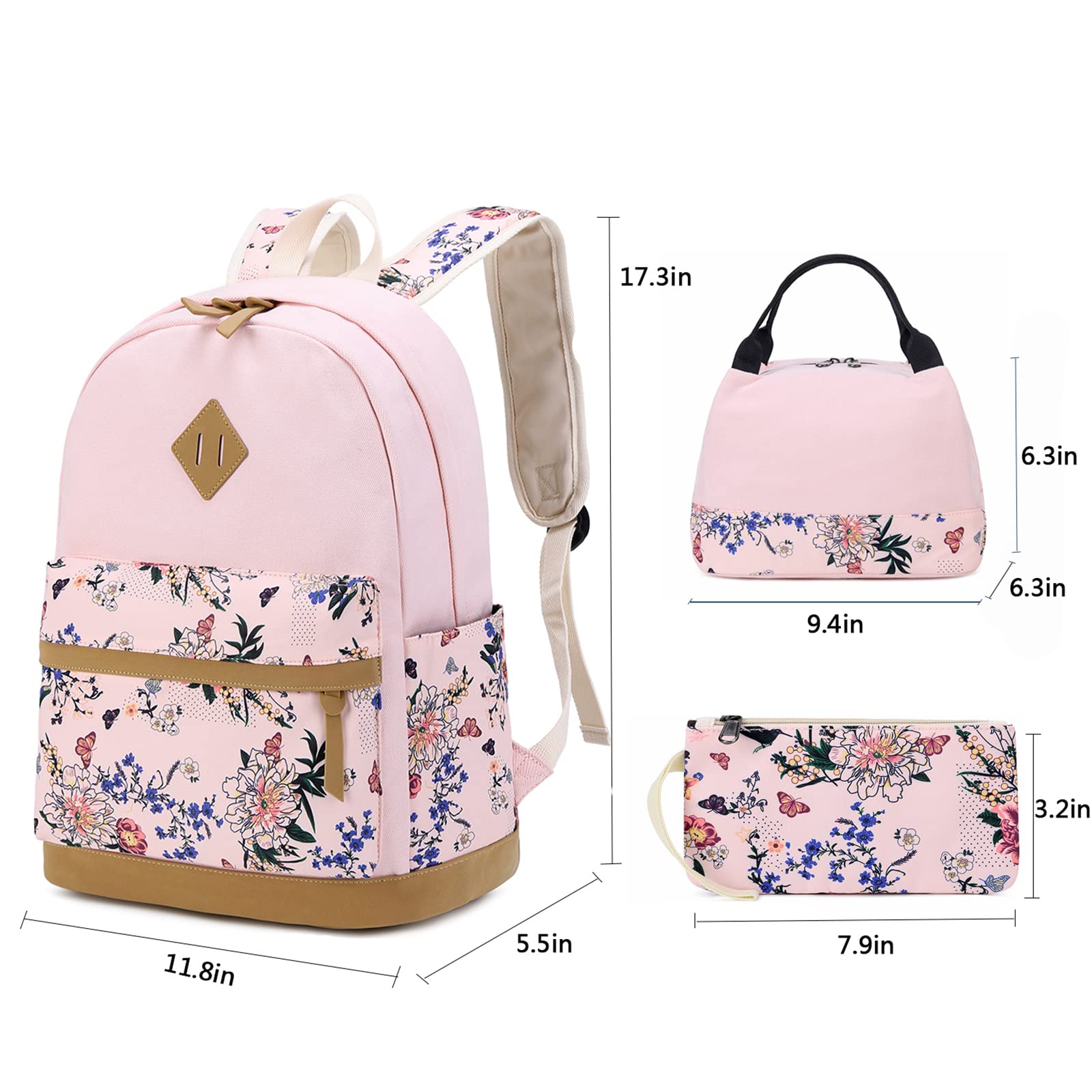 Sunborls Backpack for Teen Girls Lightweight High-capacity Middle Student Bookbag Women Backpack With Lunch bag Pencil Bags Student Bookbags 3Pcs(Pink)