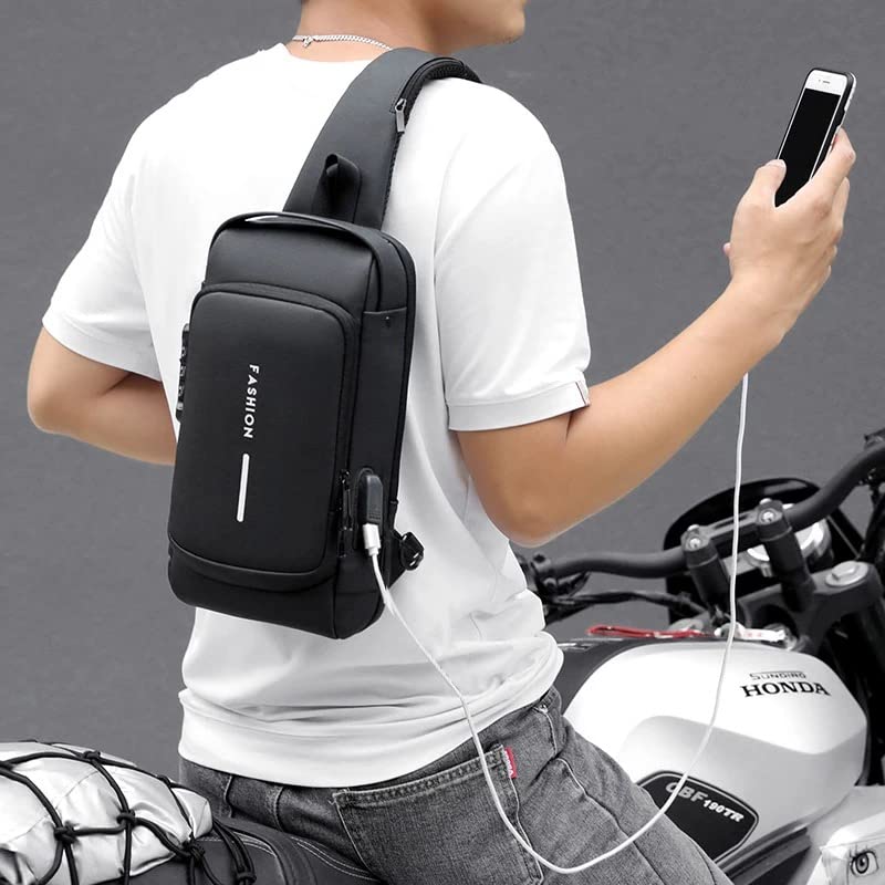 USB Charging Sport Sling Anti-Theft Shoulder Bag, Waterproof Anti Theft Sling Bag, Crossbody Bags Chest Daypack