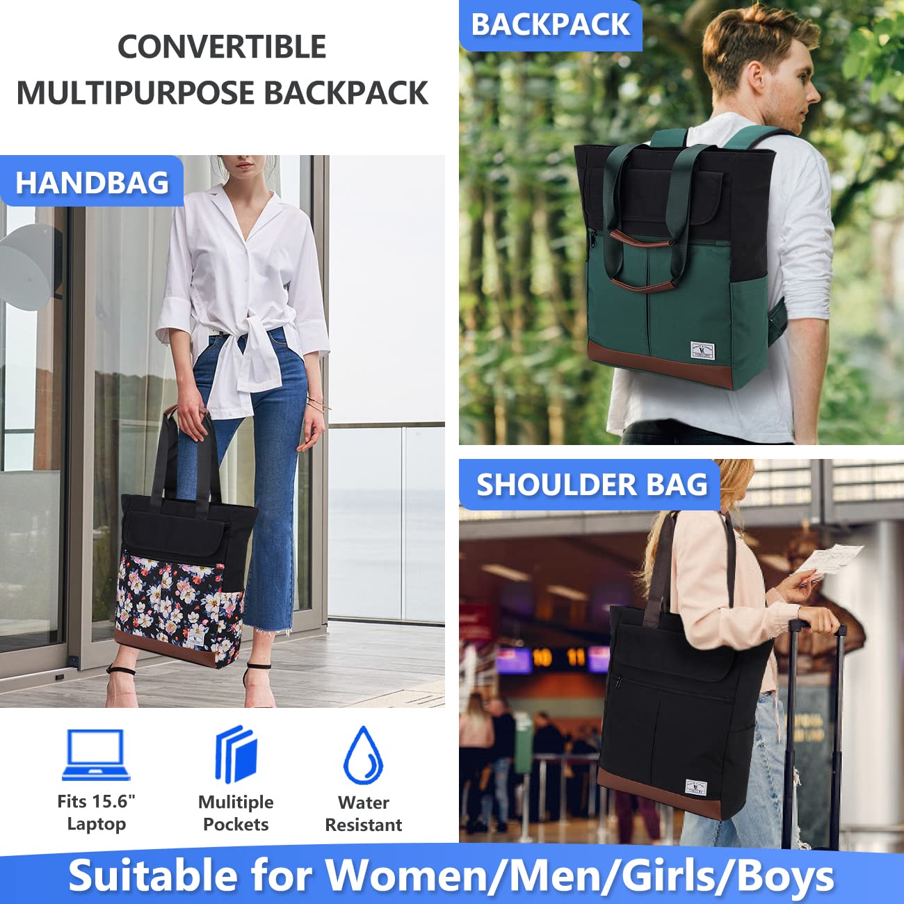 VX VONXURY Backpack for Women, 15.6 Inch Laptop Bag Water Resistant Convertible Backpack Purse for School Work Travel