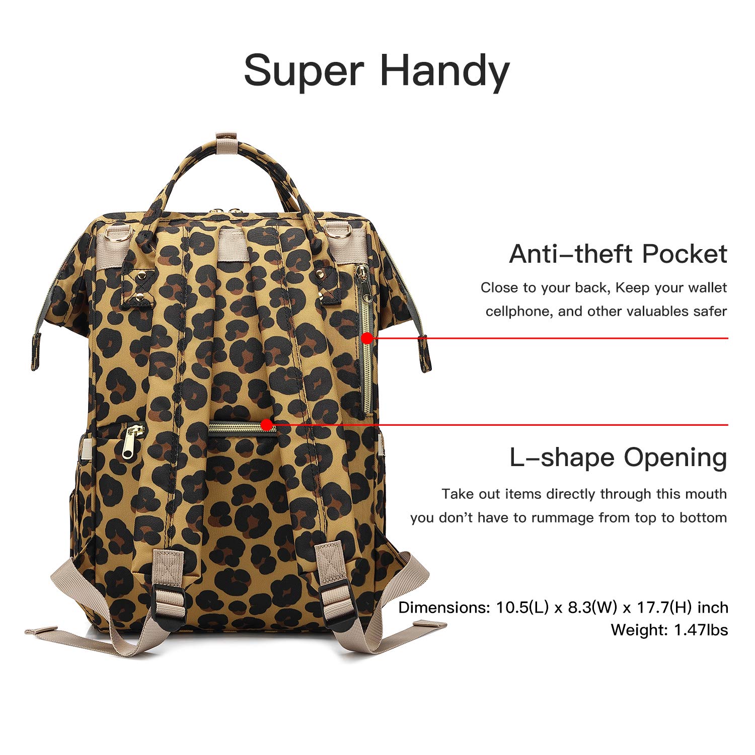 Adult Leopard Pattern Diaper Bag Backpack, Large Nappy Bag Changing Bag for Mom Dad