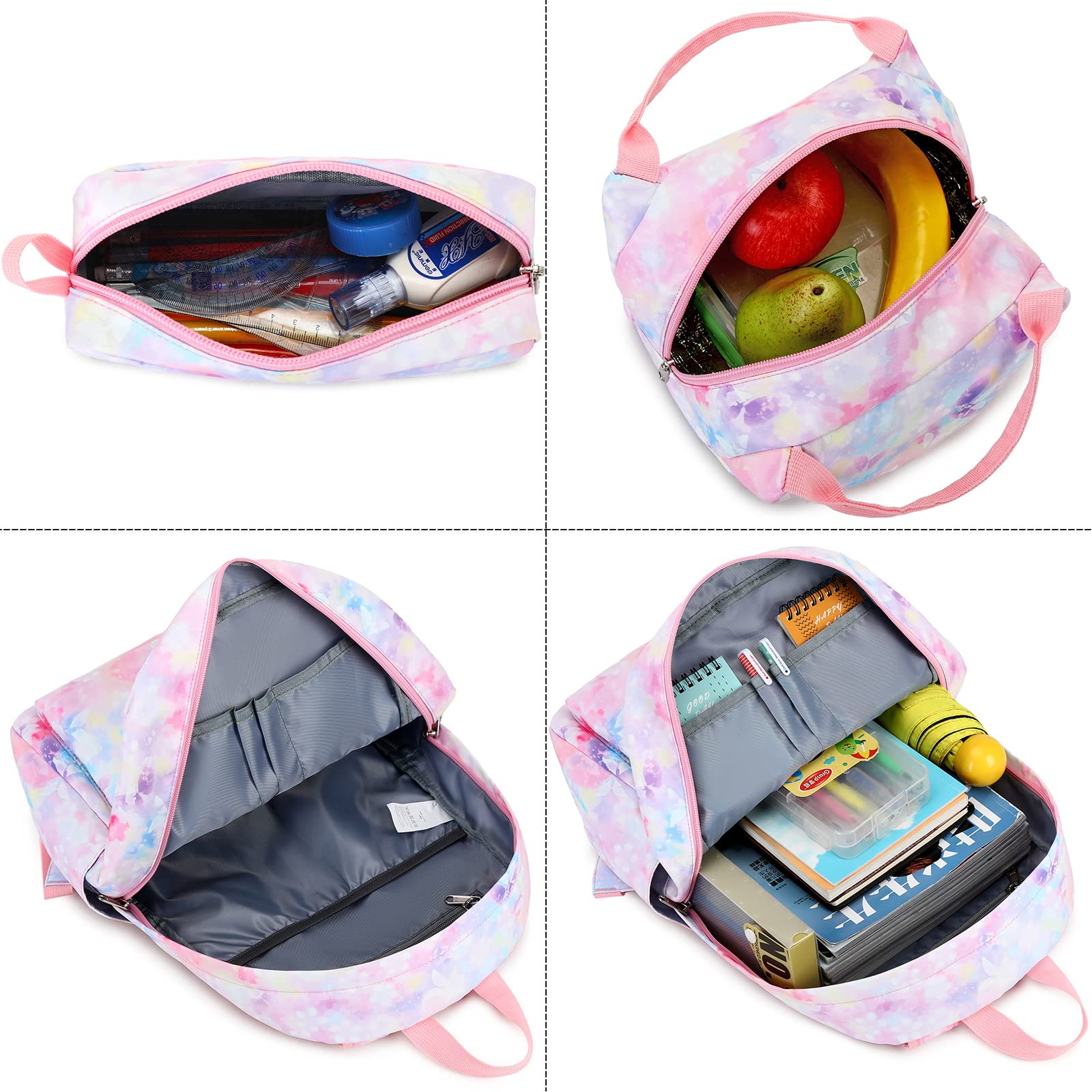 BGS BIGSUCS Girls Backpack for Kids Butterfly School Backpack Preschool Kindergarten Elementary School Bag with Insulated Lunch Tote and Pencil Pouch