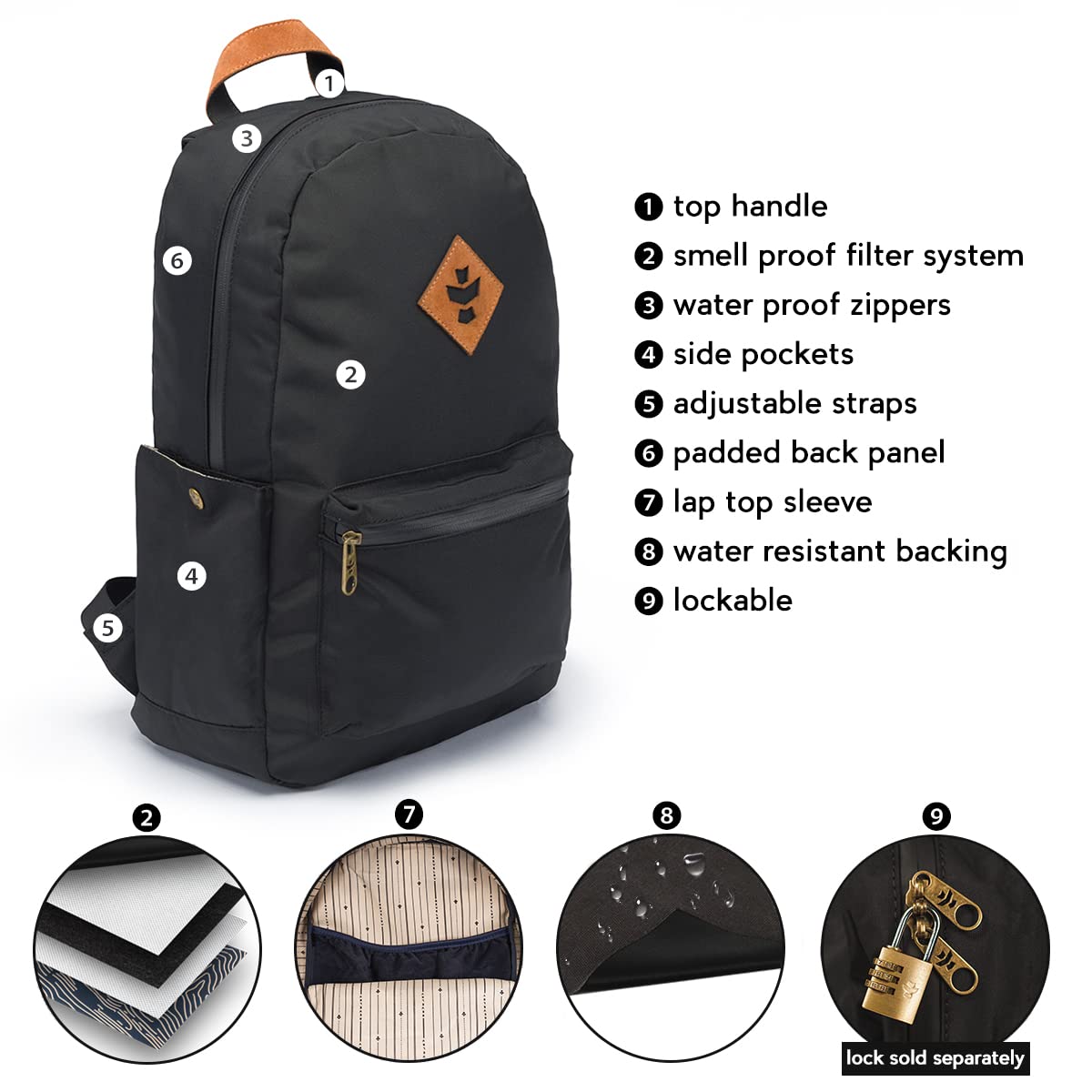 Revelry Supply Explorer Smell Proof and Water Resistant Medium Size Travel Backpack - 18 L (Black)
