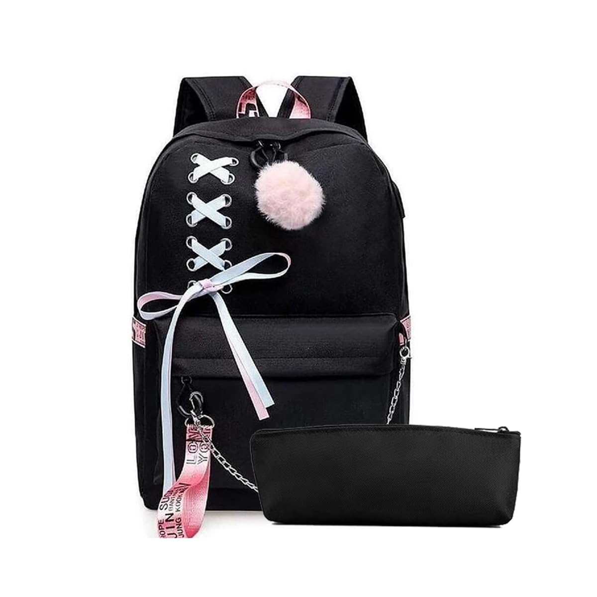 Alikpop USB Backpack Jimin Suga Jin Taehyung V Jungkook Korean Casual Backpack Daypack Laptop Bag College Bag Book Bag School Bag With Pencil Bag (B)