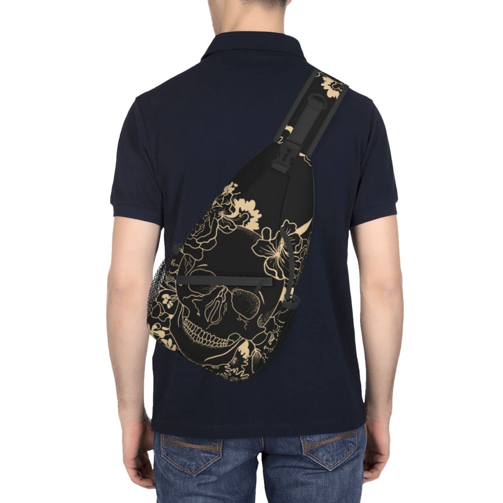 Yrebyou Skull Sling Bag For Travel Crossbody Shoulder Backpack For Women Men Chest Daypack For Traveling Hiking Outdoor