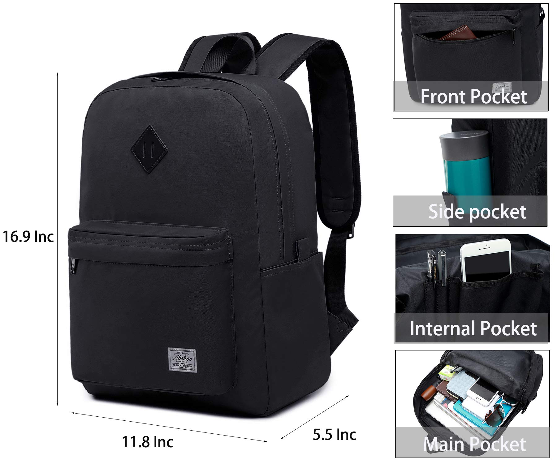 Abshoo Classic Basic Lightweight Backpack for School Water Resistant Casual Daypack Backpacks Bookbag (Black)