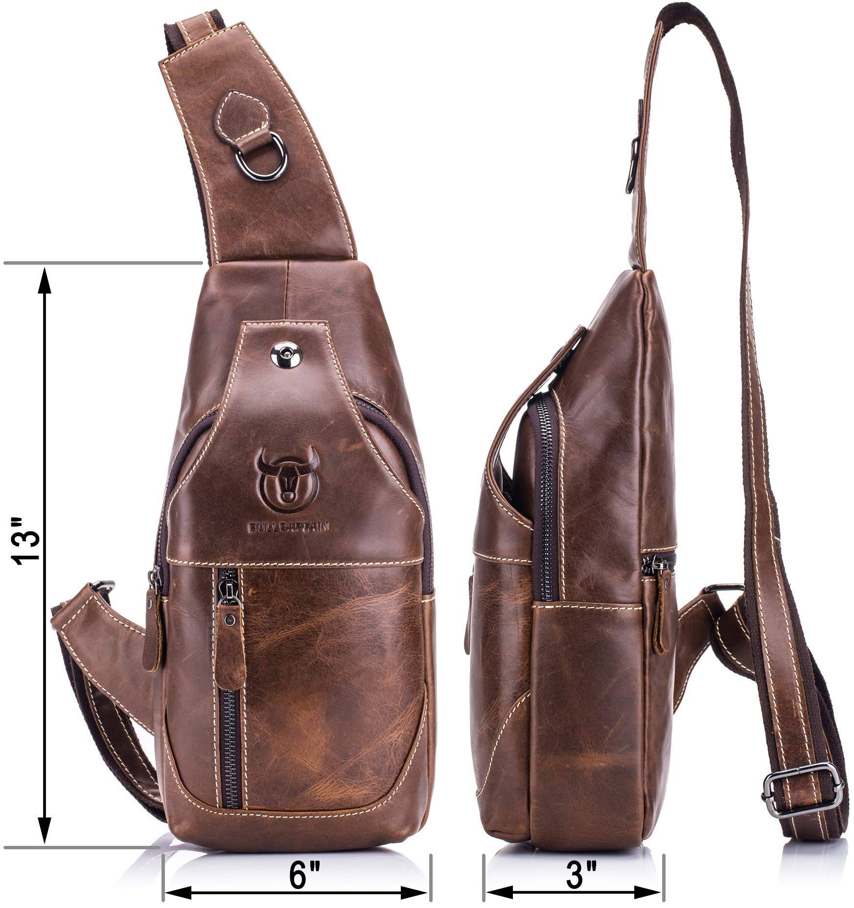Genuine Leather Sling Bag,Full Grain Leather Casual Crossbody Shoulder Chest Bag Travel Hiking Vintage Day Pack Backpacks for Men (Brown)