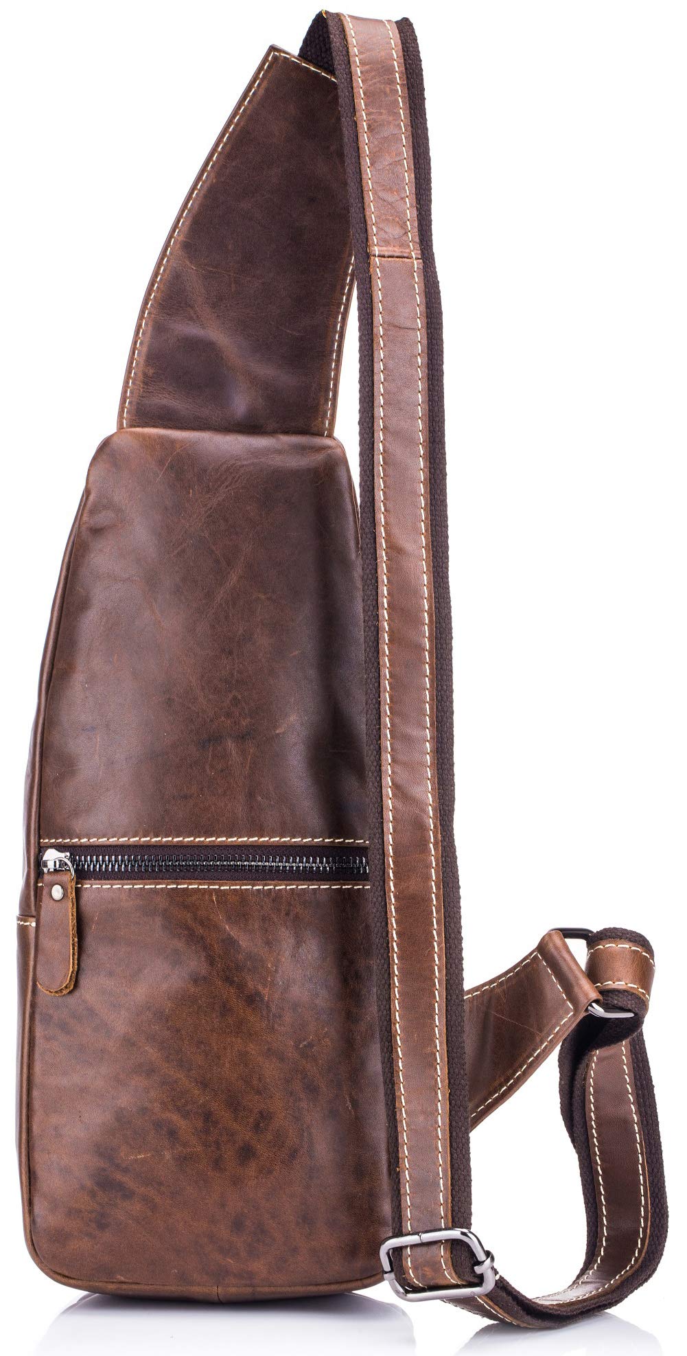 Genuine Leather Sling Bag,Full Grain Leather Casual Crossbody Shoulder Chest Bag Travel Hiking Vintage Day Pack Backpacks for Men (Brown)