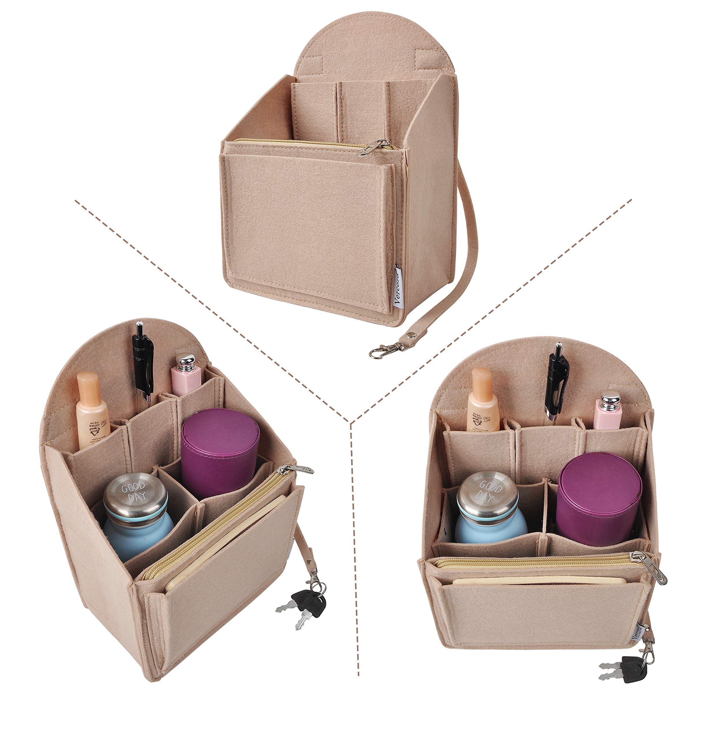 Vercord Felt Backpack Organizer Rucksack Insert Liner Inside Daypack Shoulder Bag Beige Small