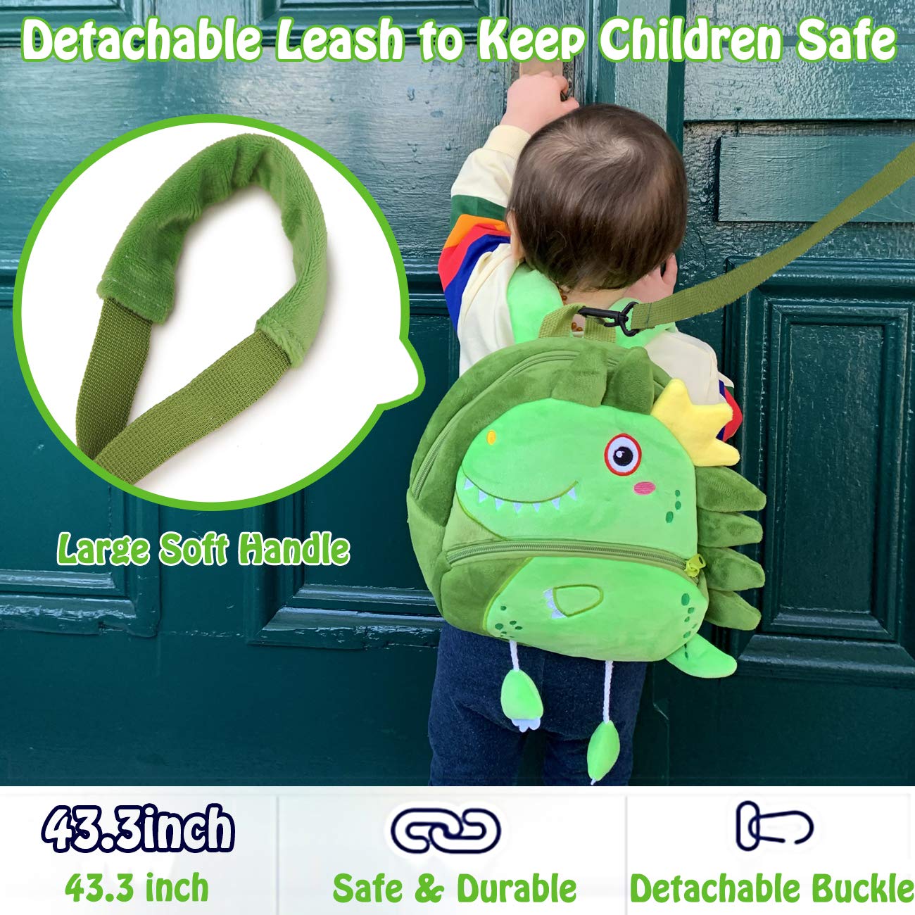 Toddler Backpack,Cute Plush Small Preschool Backpack with Leash Gift for Little Boys Girls Kids with Chest Strap Pink Dinosaur