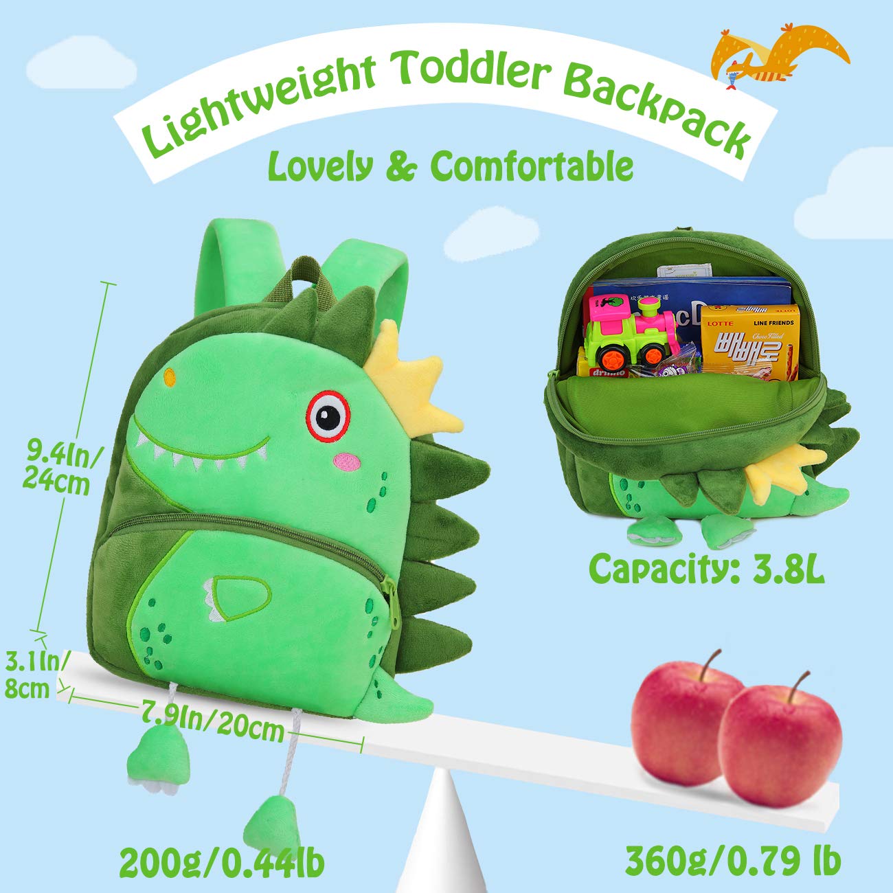 Toddler Backpack,Cute Plush Small Preschool Backpack with Leash Gift for Little Boys Girls Kids with Chest Strap Pink Dinosaur