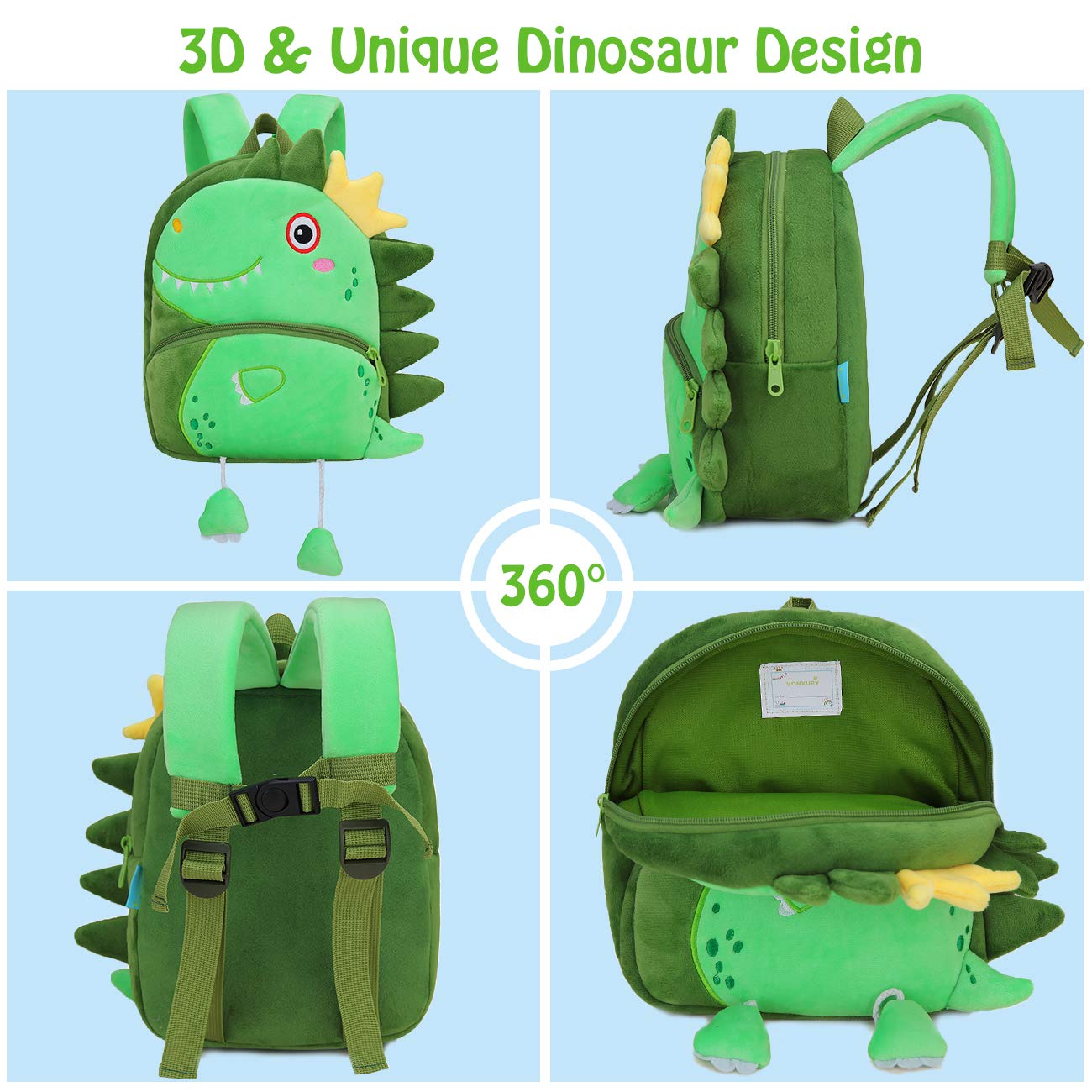 Toddler Backpack,Cute Plush Small Preschool Backpack with Leash Gift for Little Boys Girls Kids with Chest Strap Pink Dinosaur