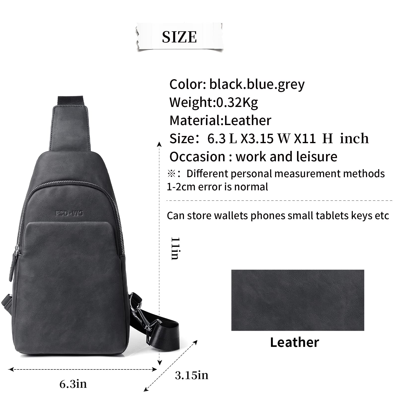 FSD.WG sling Backpack for Men Chest Bag Crossbody Shoulder Bags Travel Bag Purse for Men with Water Resistant