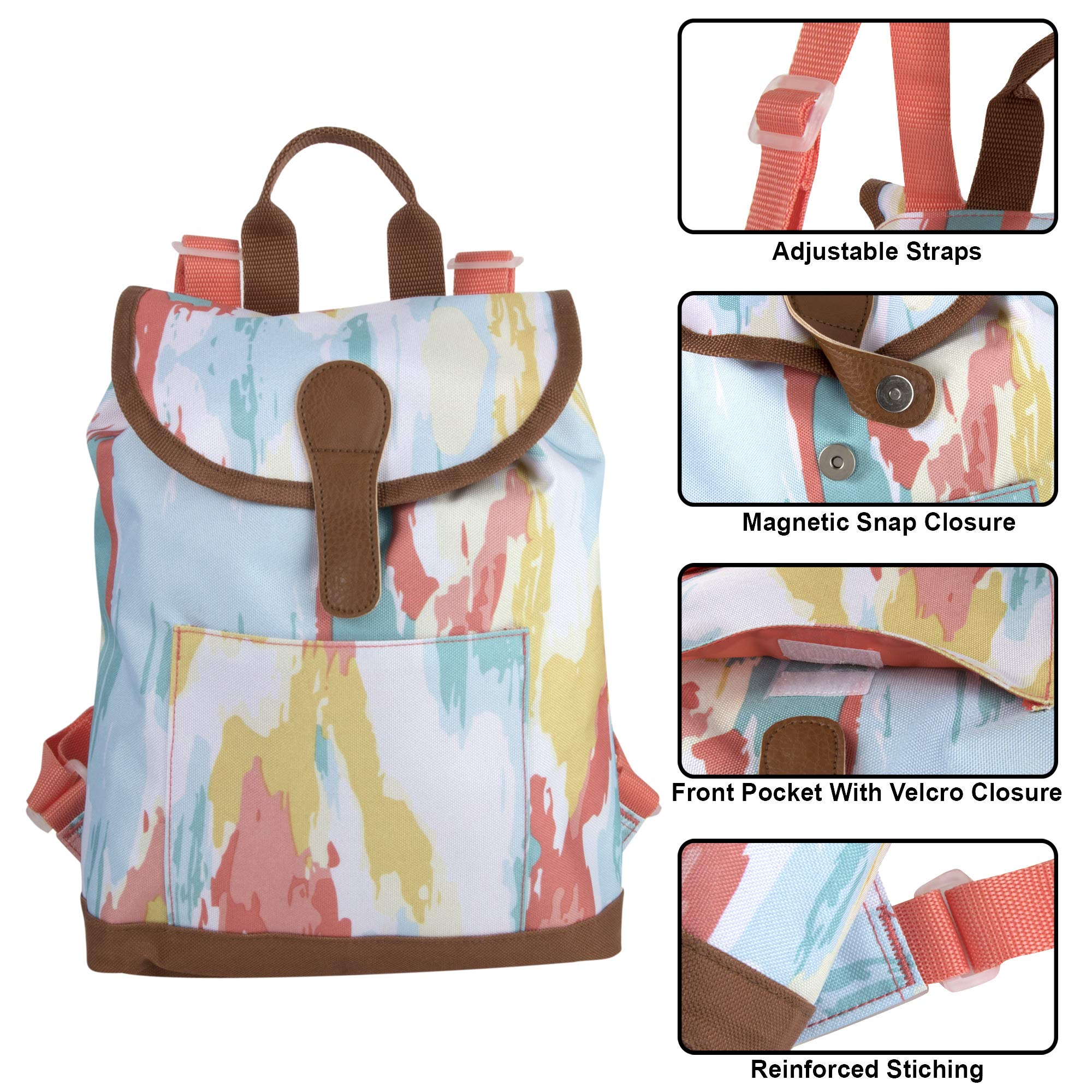 Emma & Chloe Reinforced Bottom Top Loading Backpack Canvas Mini Bucket Backpack Purse for Women, Girls for School, Travel, Work (Tie Dyed)