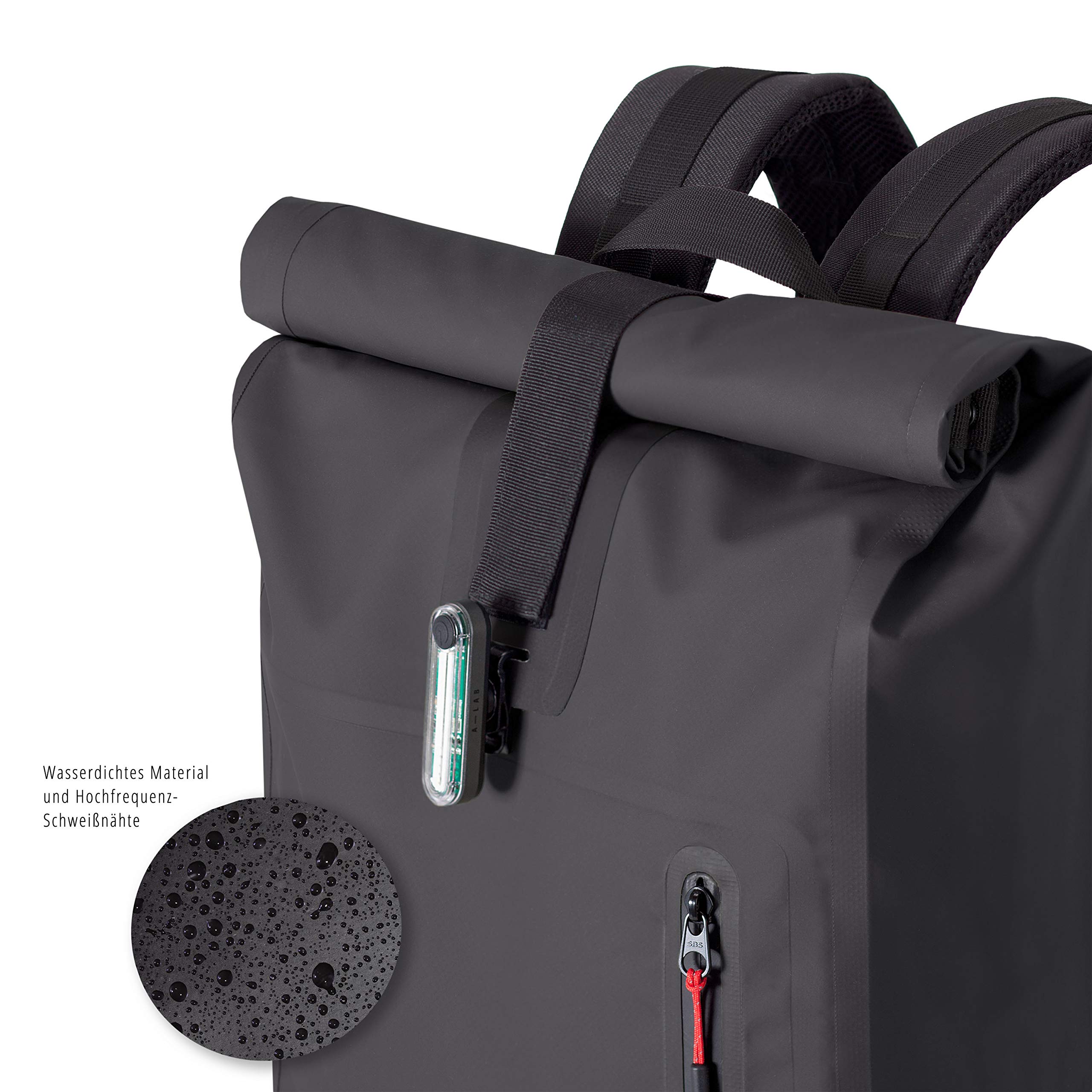 A-LAB Model A Waterproof Bicycle & Messenger Backpack Rolltop Daypack for Commuting and Traveling with 15.4'' Laptop Sleeve 26l in black