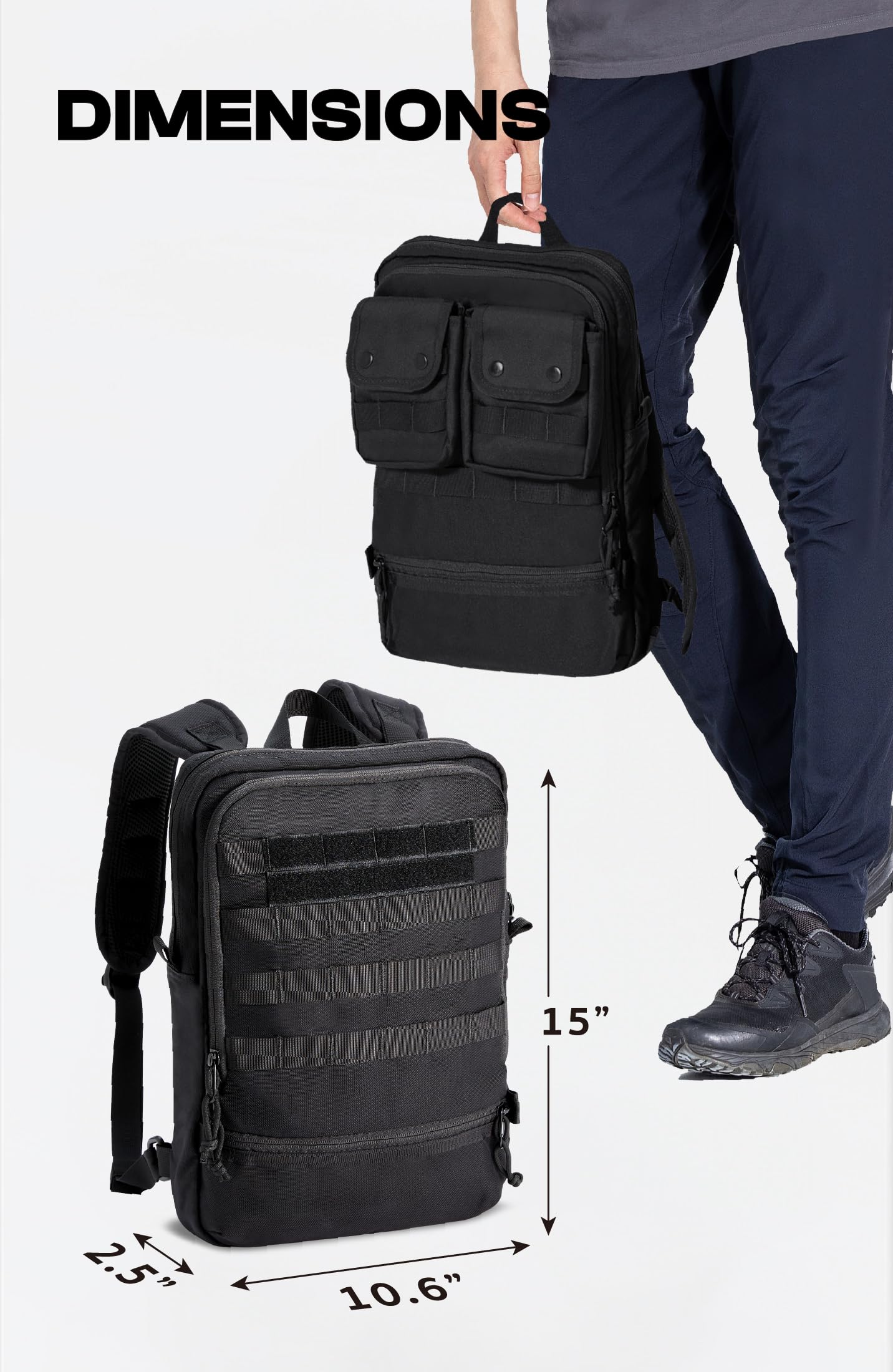 Cargo Works® 15" Laptop Backpack,Computer Bag for Women & Men, Resistant College School Bookbag, Slim Business Backpack- Black