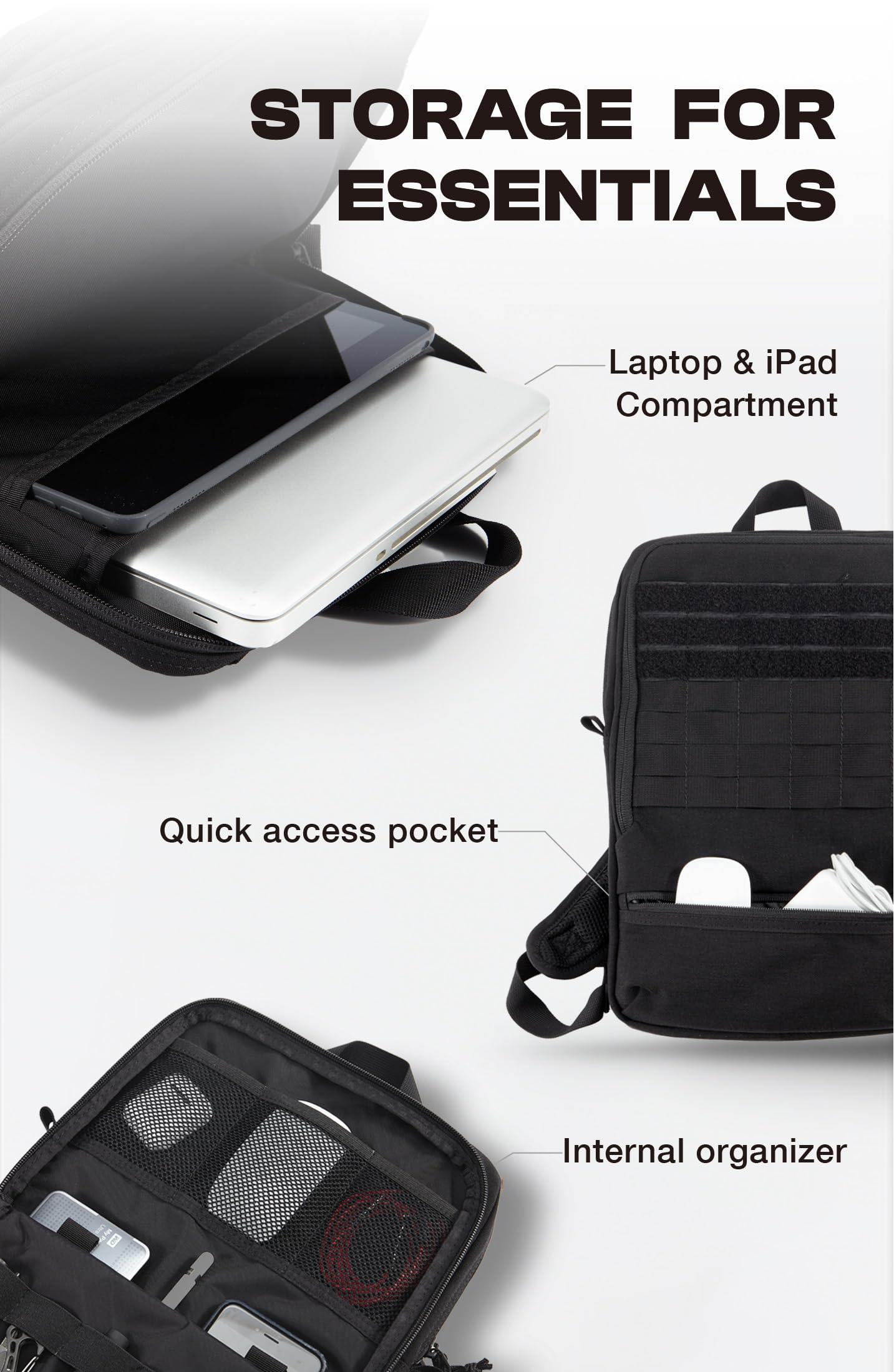 Cargo Works® 15" Laptop Backpack,Computer Bag for Women & Men, Resistant College School Bookbag, Slim Business Backpack- Black