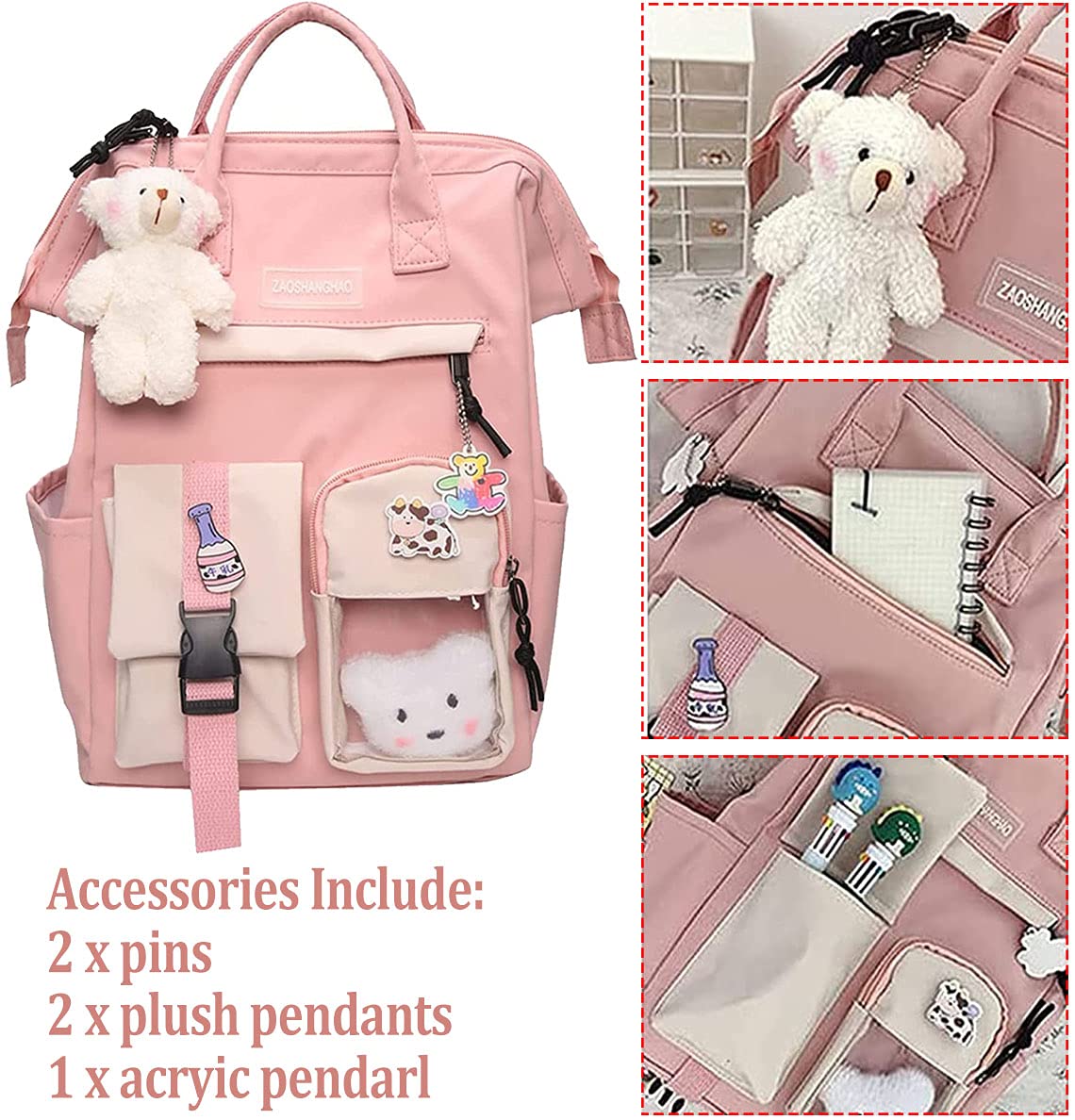 Skyearman Kawaii Backpack with Cute Accessories Kawaii Pin Large Capacity Girl School Bag Rucksack Multi-Pocket Hanging Bear (Purple a),One Size