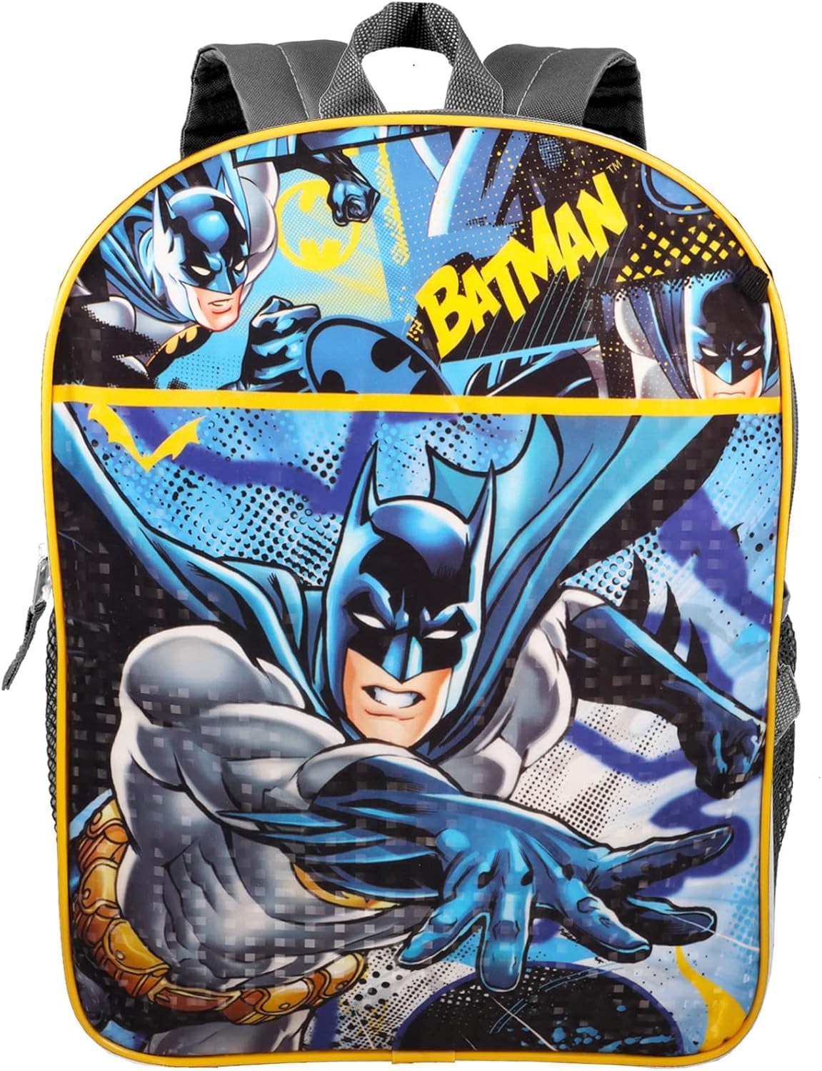 Batman Backpack and Lunch Box Set for Kids Boys ~ 7 Pc Deluxe 16" Batman School Bag, Lunch Bag, Patches, Stickers, and More (Batman School Supplies Bundle)
