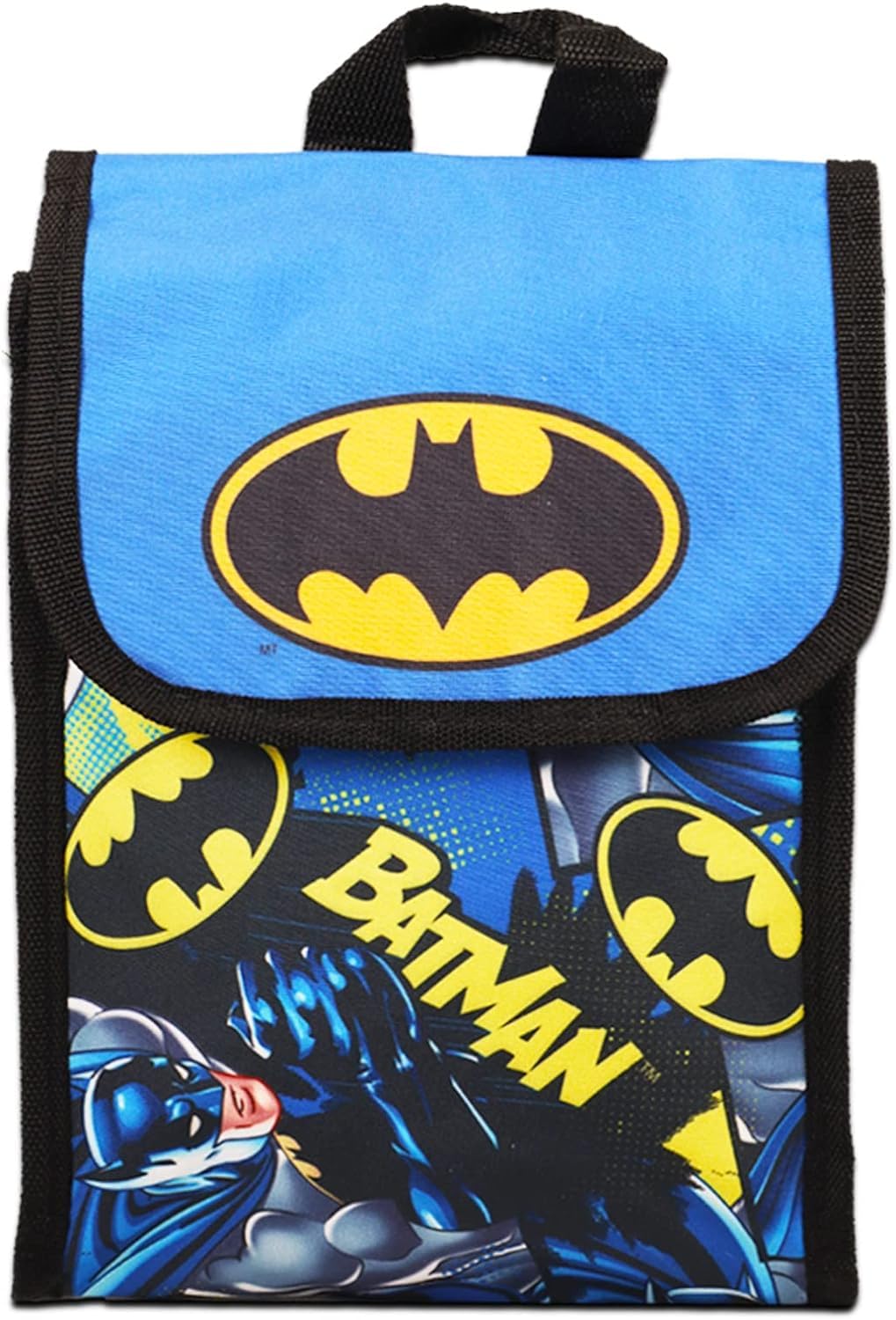 Batman Backpack and Lunch Box Set for Kids Boys ~ 7 Pc Deluxe 16" Batman School Bag, Lunch Bag, Patches, Stickers, and More (Batman School Supplies Bundle)