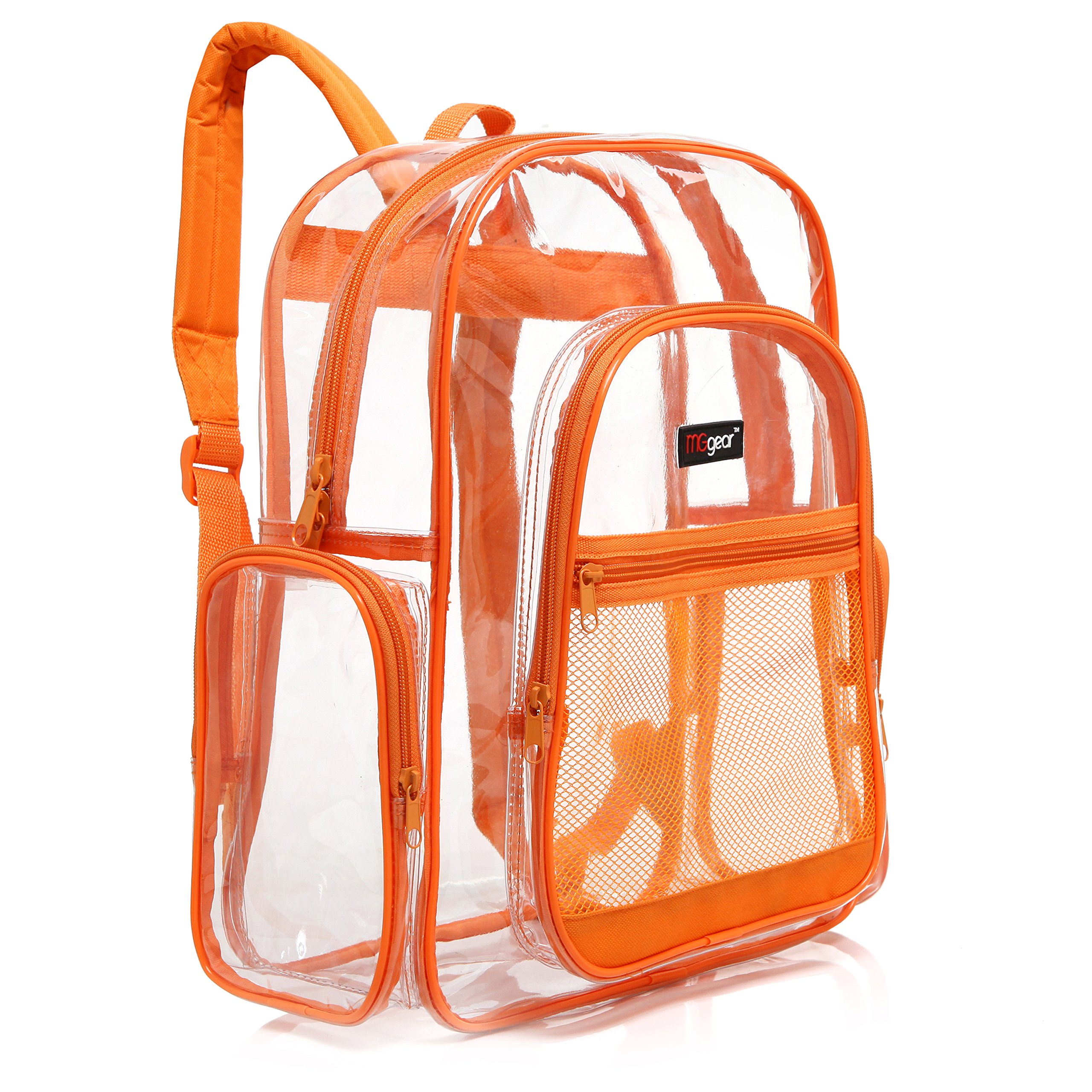 MGear 17-Inch Clear Backpack with Orange Trim, Transparent Outdoor PVC School Bag