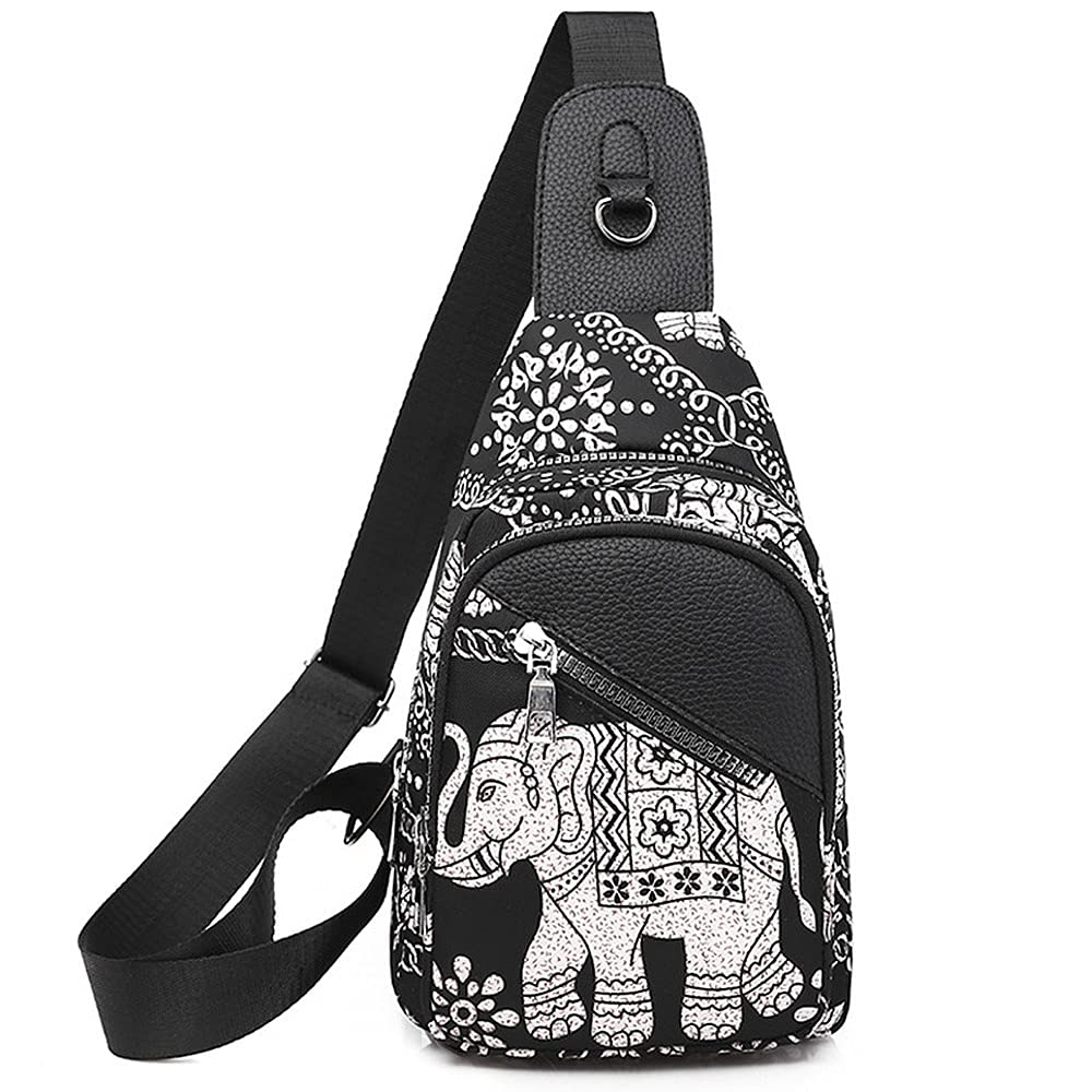 RTGGSEL Boho Ethnic Women's Waterproof Oxford Sling Shoulder Bags Girls Travel Crossbody Chest Bag Ladies Fishing Hiking Daypack (Boho Elephant)