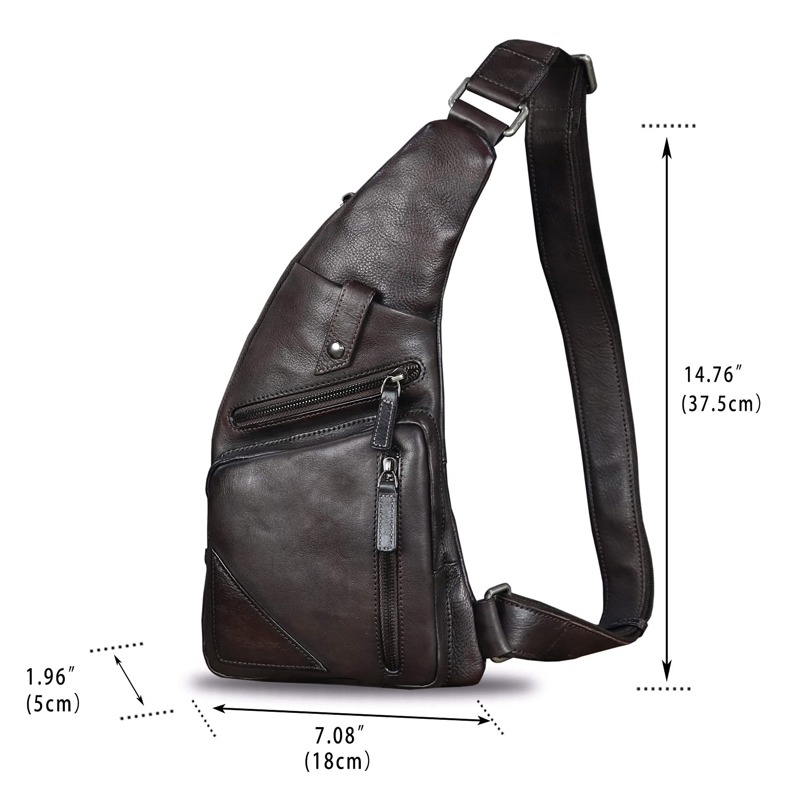 Genuine Leather Sling Bag for Men Vintage Handmade Crossbody Daypack Hiking Backpack Retro Crossbody Shoulder Bag (DarkCoffee)