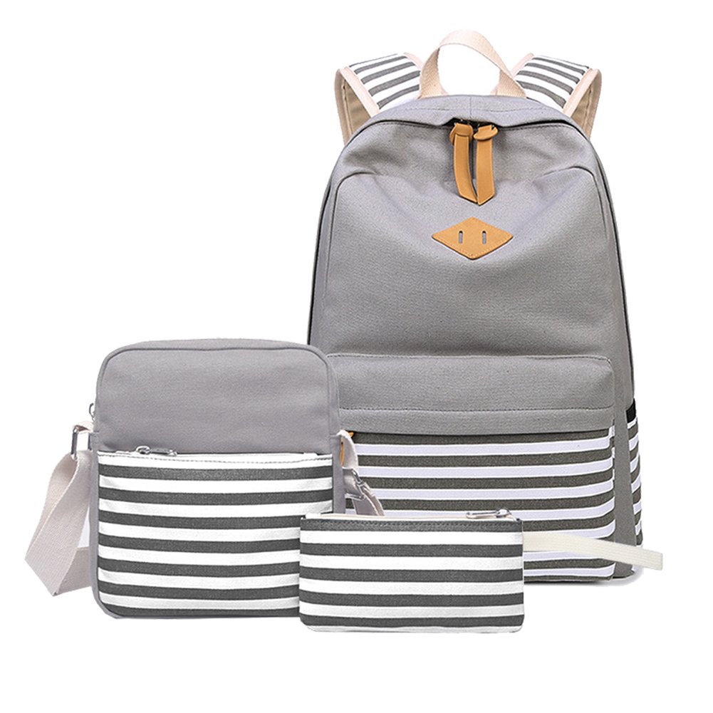 Abshoo Causal Canvas Stripe Backpack Cute Lightweight Teen Backpacks For Girls School Bookbag (Grey)