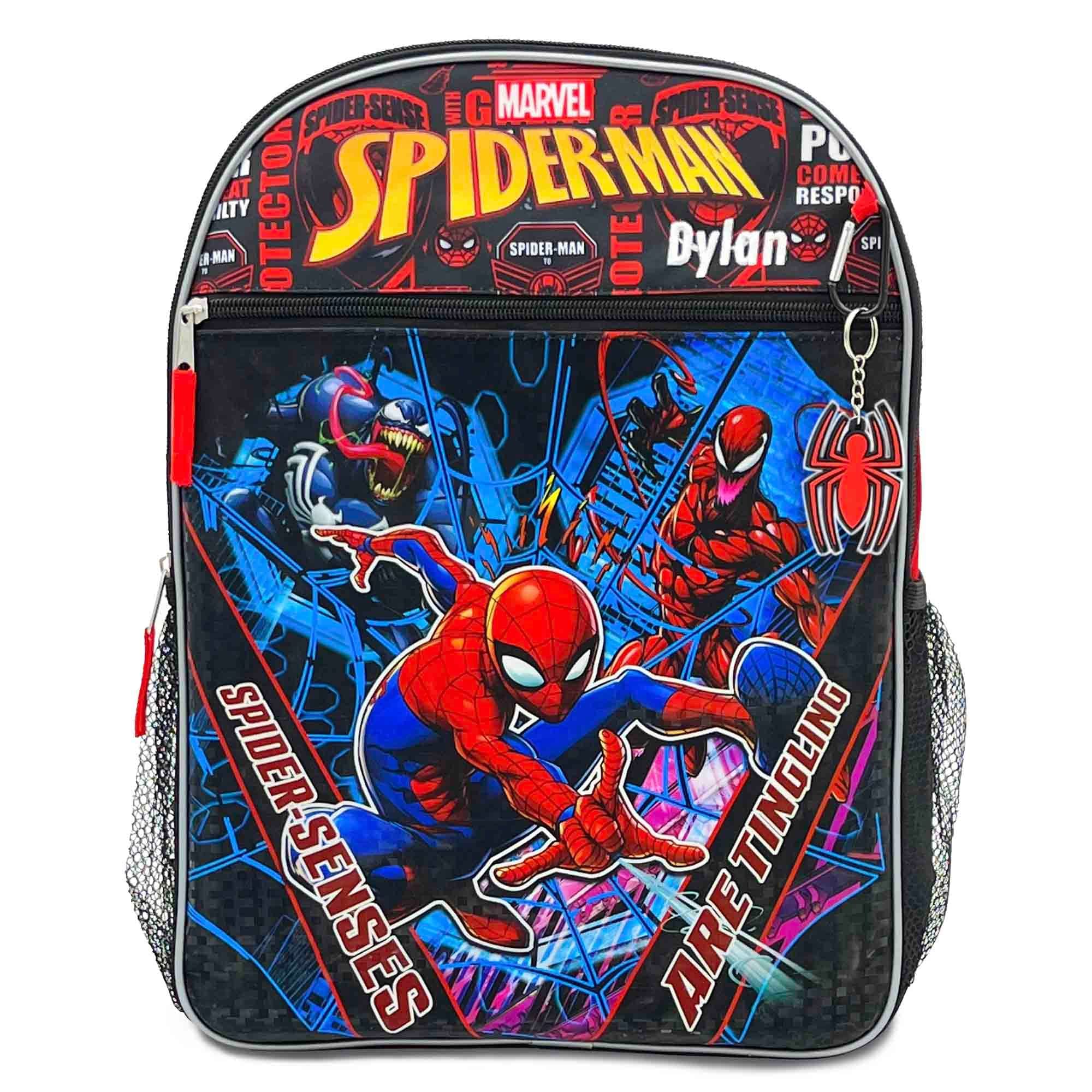 DIBSIES Personalized Spider Superhero Backpack, Lunch Bag, Carabiner Clip, and Character Keychain