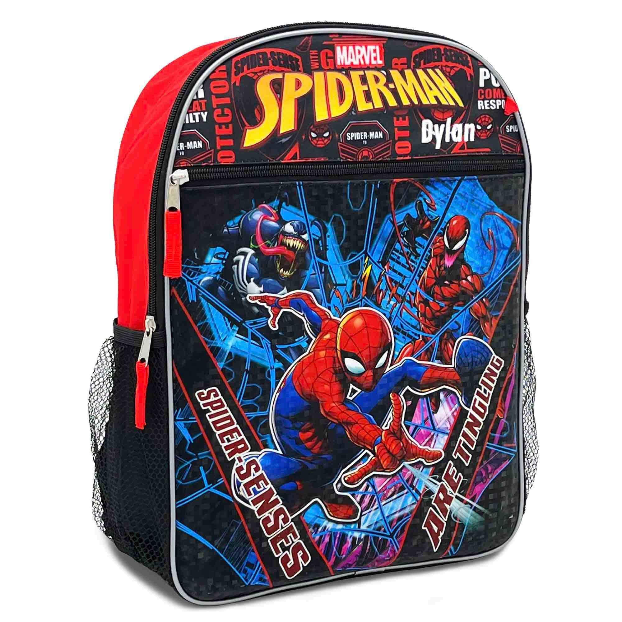 DIBSIES Personalized Spider Superhero Backpack, Lunch Bag, Carabiner Clip, and Character Keychain