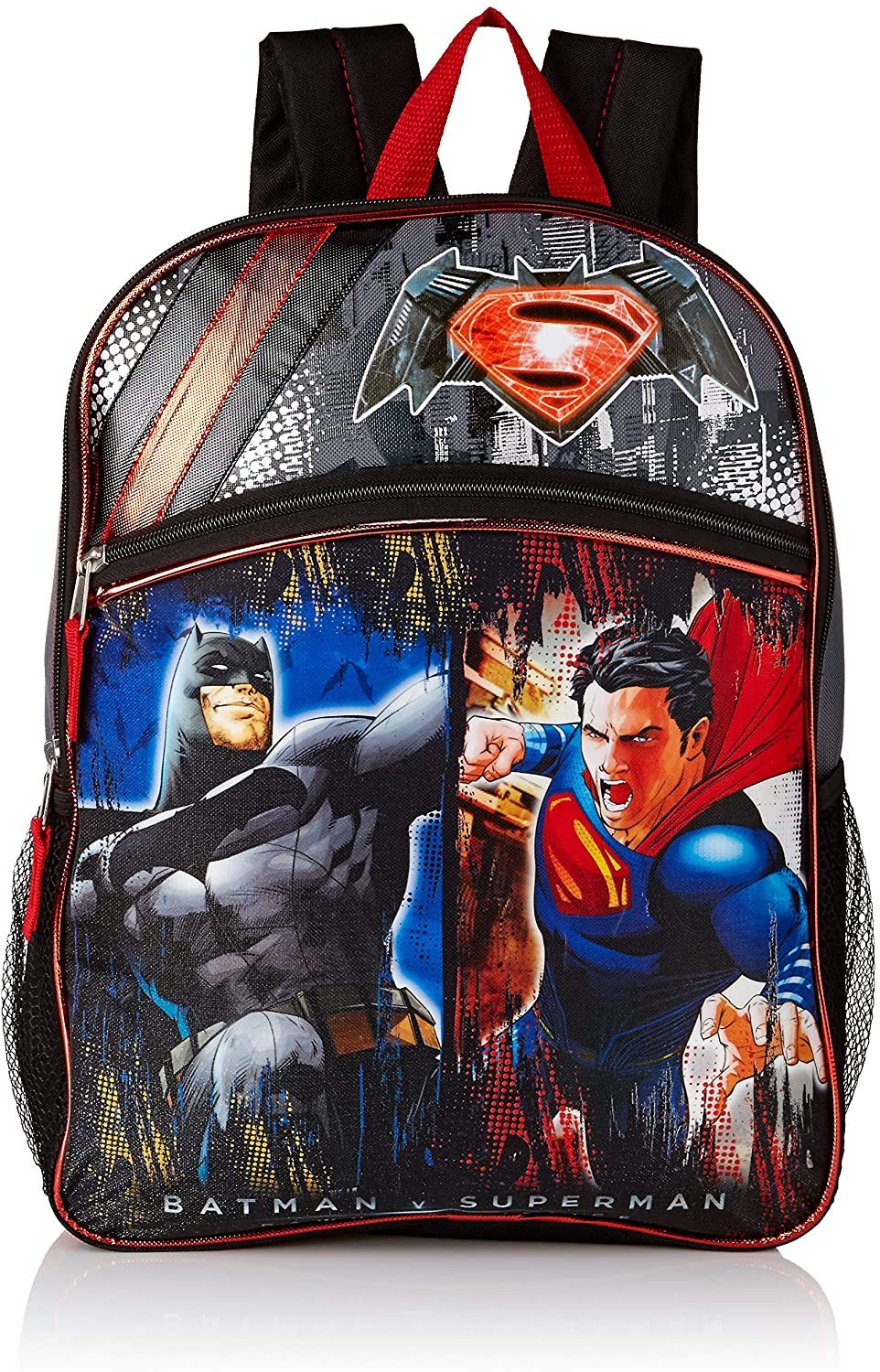 Batman Superman Backpack for Boys Kids ~ Premium 16" Superhero Backpack (Superman & Batman School Supplies)