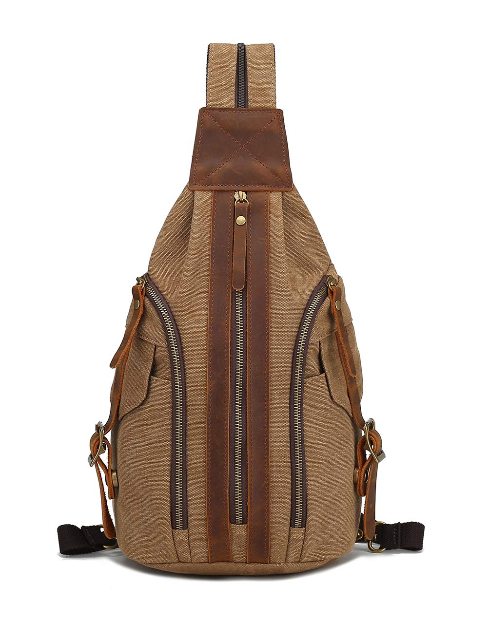 peacechaos Canvas Sling Bag - Small Crossbody Backpack Shoulder Casual Daypack Rucksack for Men Women Outdoor Cycling Hiking Travel (Brown)