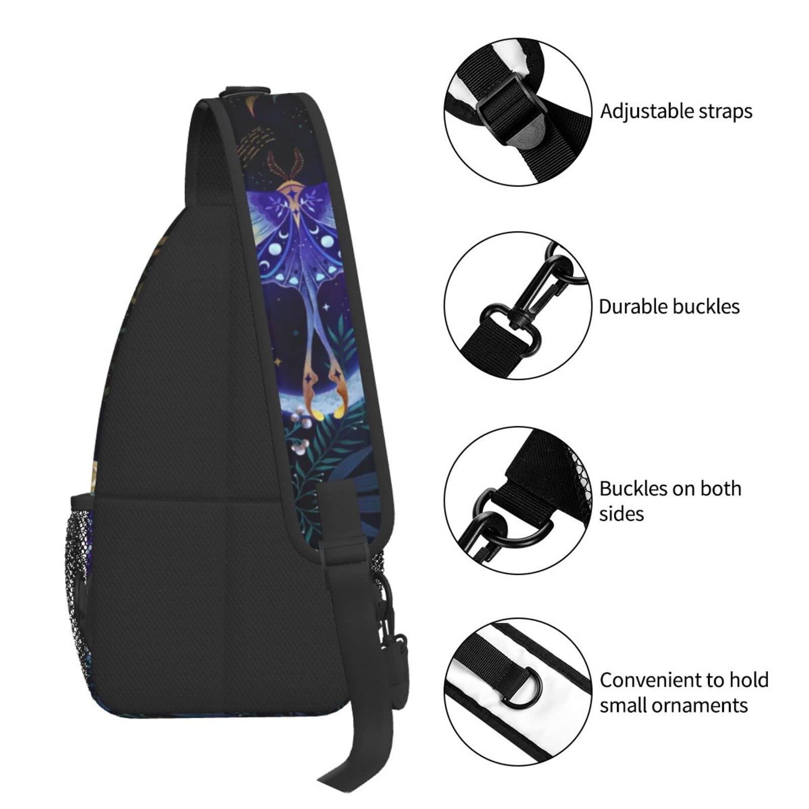Moon-Moth Crossbody Sling Bag for Women Men Sling Backpack Casual Travel Hiking Daypack Chest Shoulder Bag