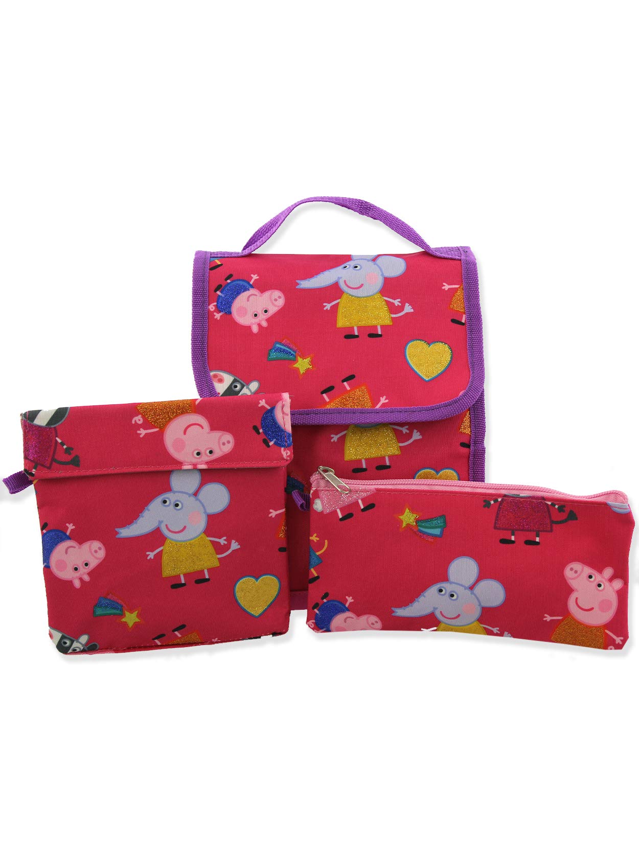 Peppa Pig Girls 5 piece Backpack and Lunch Bag School Set (One Size, Pink/Purple)
