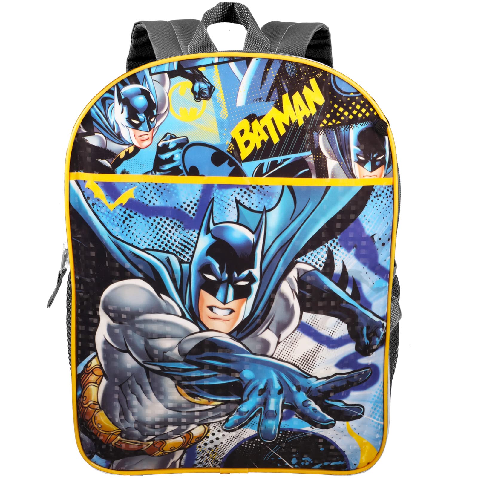 Fast Forward Batman Backpack with Lunch Box Set - Bundle with 16'' Batman Backpack, Batman Lunch Box, Water Bottle, Stickers, More Batman Backpack for Boys 4-6