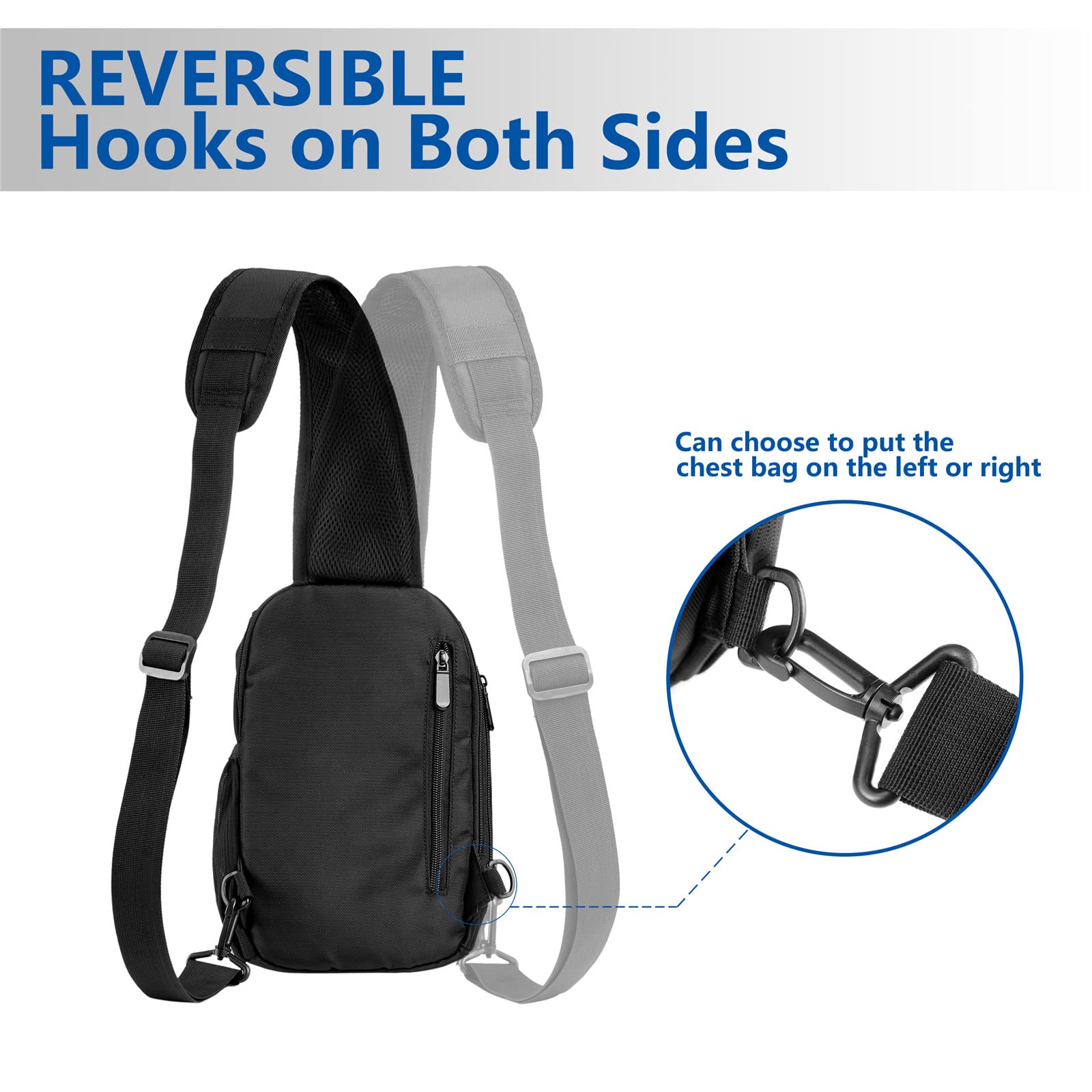Sling Crossbody Bag Pack for Men and Women, Lightweight Shoulder Bag, Black One Strap Backpack, Small Side Bags for Hiking, Camping, and Commuting.