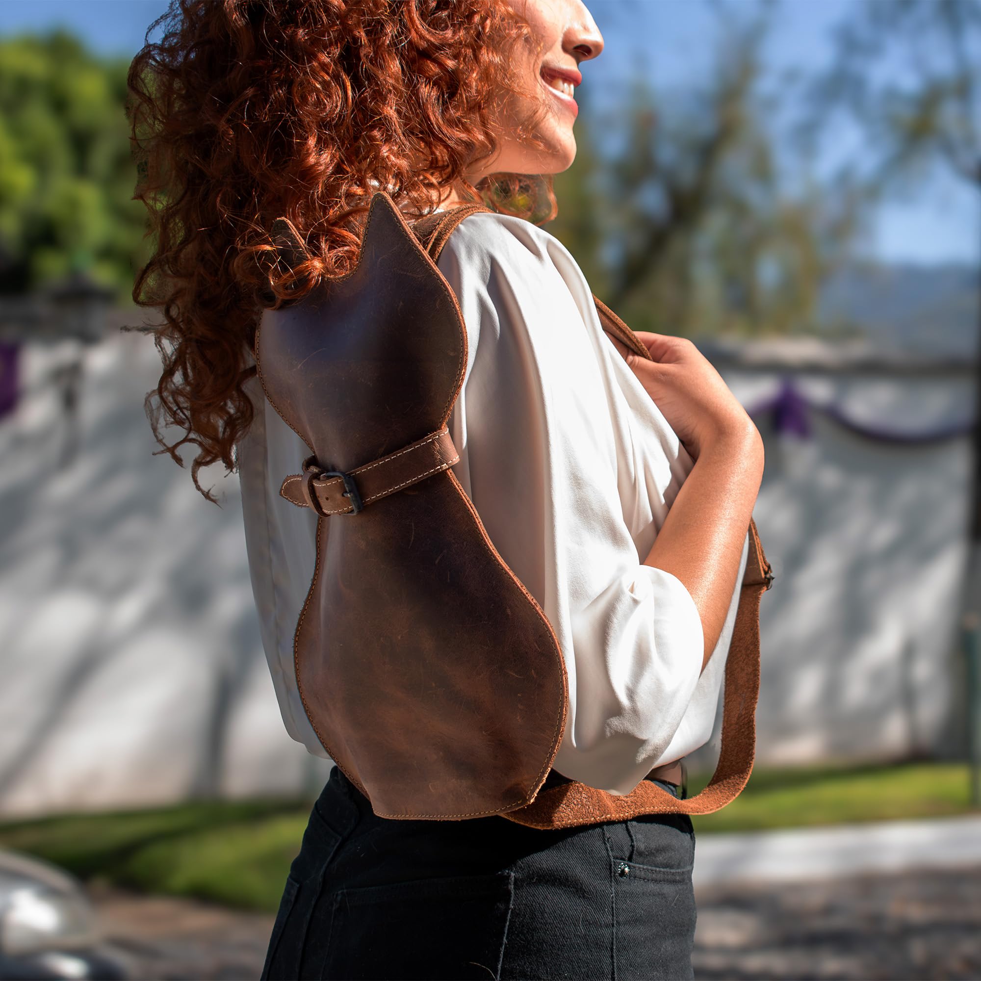 Hide & Play, Kitty Shape Backpack Handmade from Full Grain Leather - Pet Lover Accessory, Great for Travel & Everyday Use - Bourbon Brown