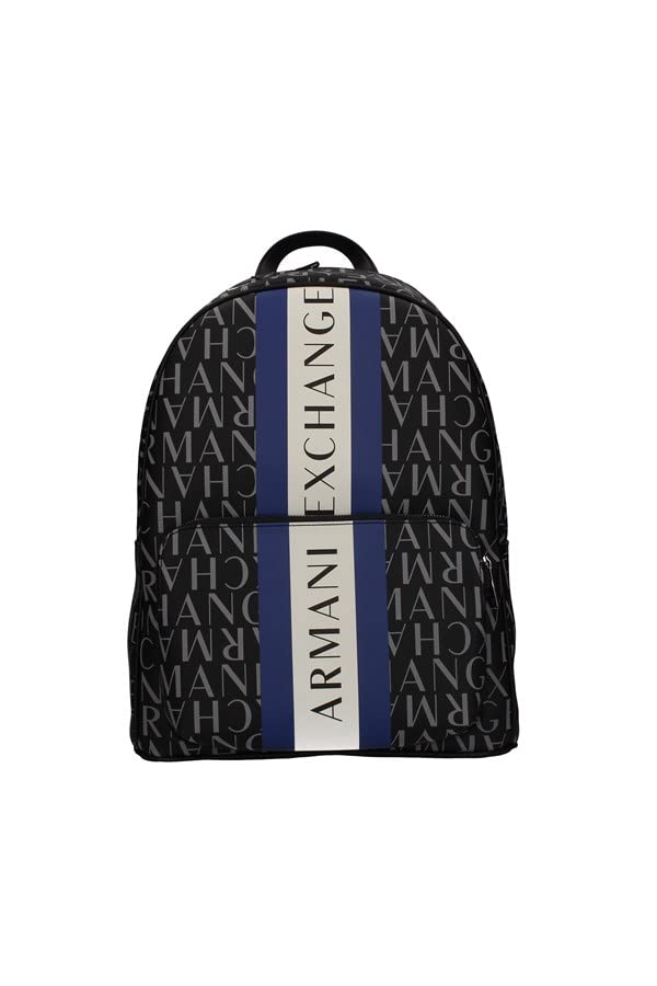 A|X Armani Exchange Men's Allover Logo Eco-Leather Backpack, Black Olivine, OS