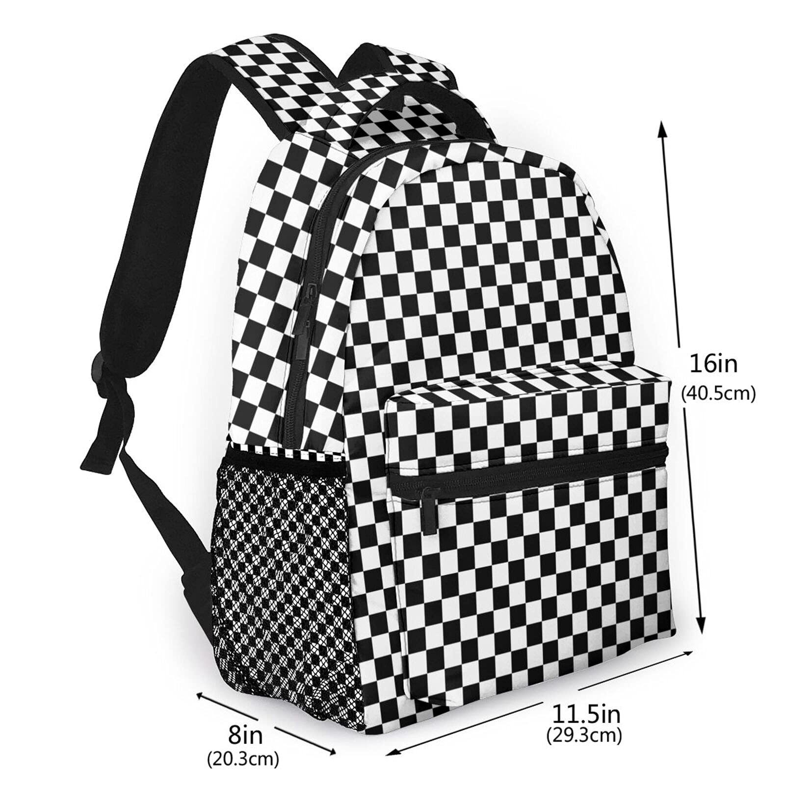 GregTins Black White Race Checkered Backpack Laptop Backpack Hiking Daypack Shoulder Bag,School Bookbag Nurse Casual Work Bags Fits 15.6 Inch, One Size
