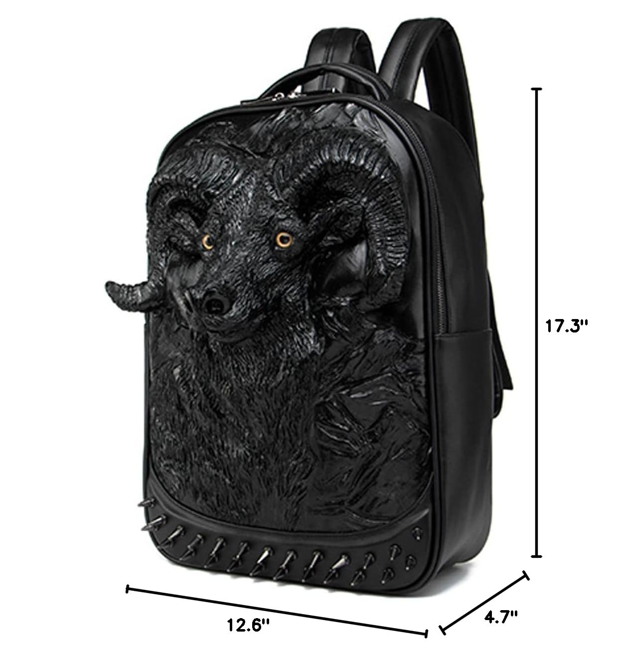 Halloween Studded Backpack 3D Goat Head Sculpture 3D Model Backpack Laptop Computer Handbags Travelling Rucksack Bag
