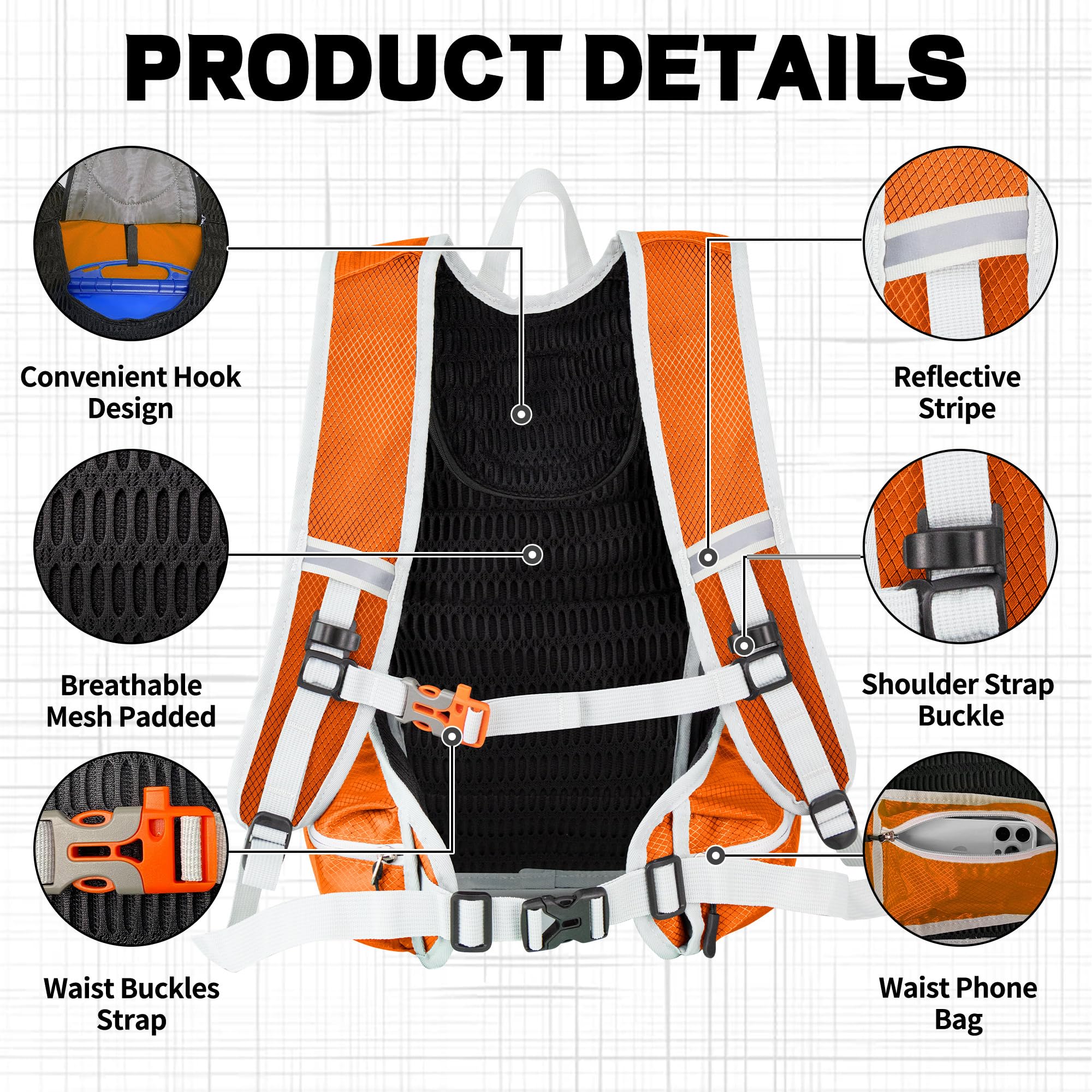 EULANT Ski Backpack, 14L Waterproof & Lightweght Running Backpack, Small Daypack for Cycling Bike Skiing Camping Walking
